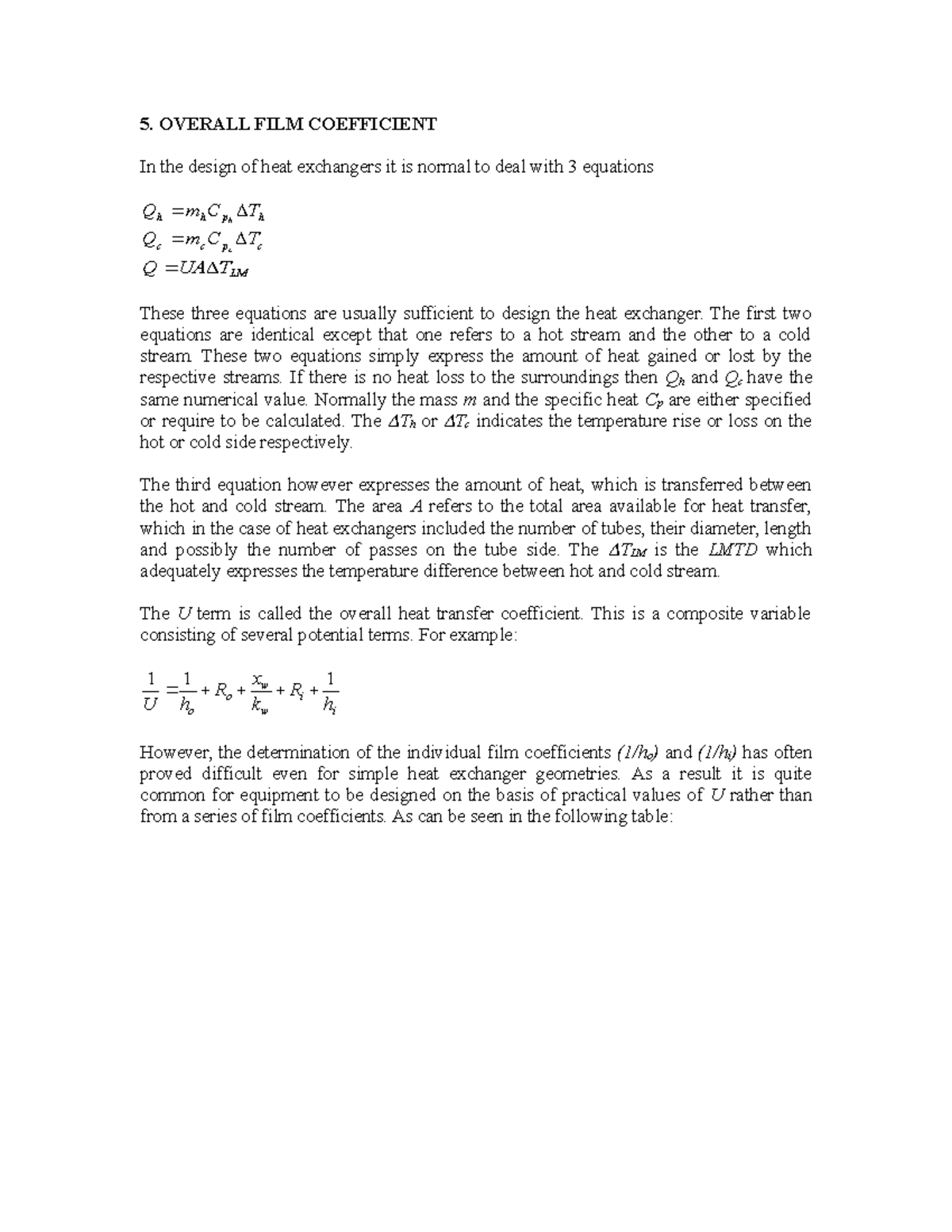 SECT 4 - Example questions - 5. OVERALL FILM COEFFICIENT In the design ...