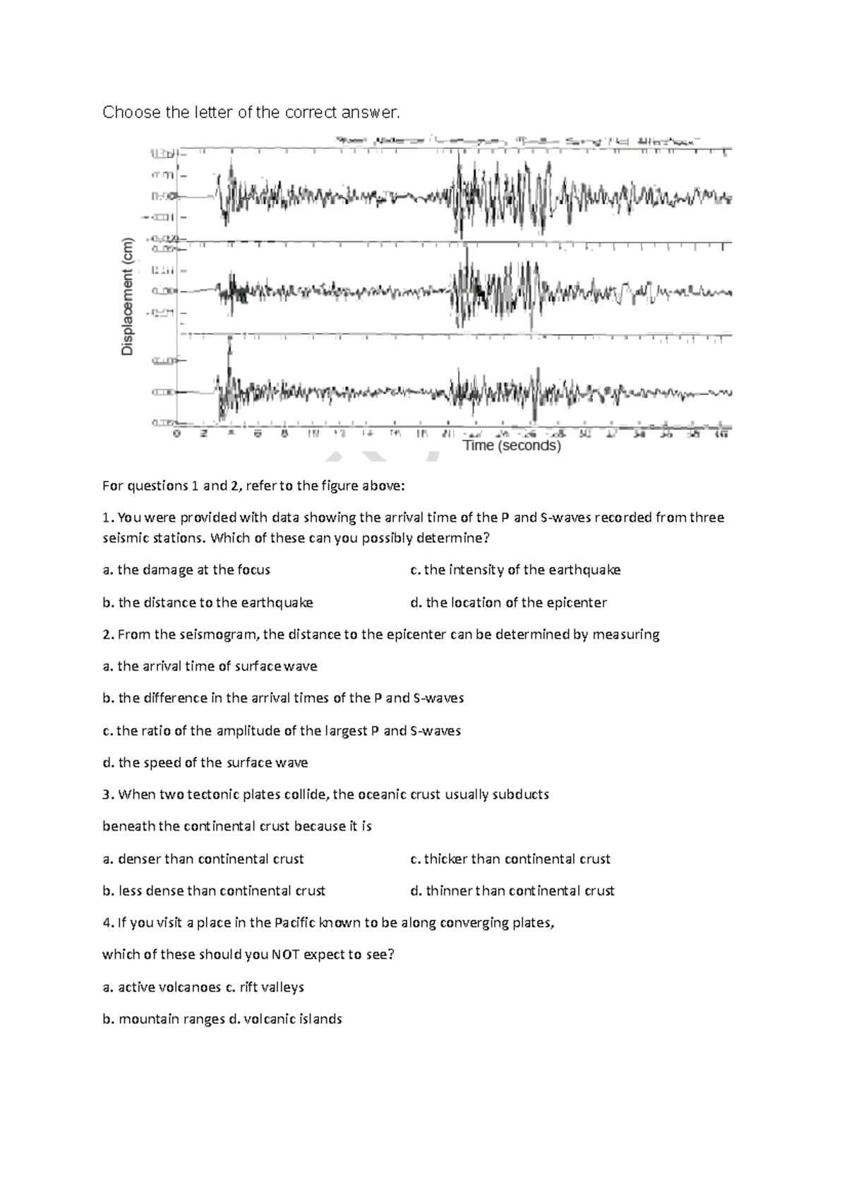 Long Quiz in Science 10 - Contains multiple choice questions. - Choose ...