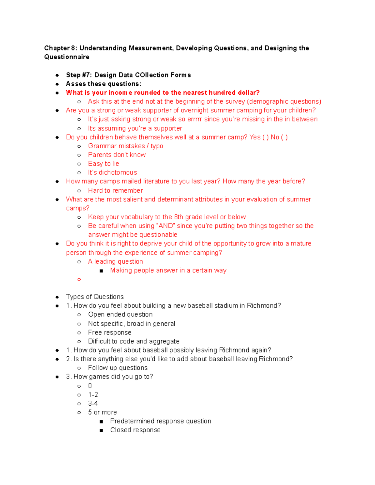 Chapter 8 Understanding Measurement, Developing Questions, and ...