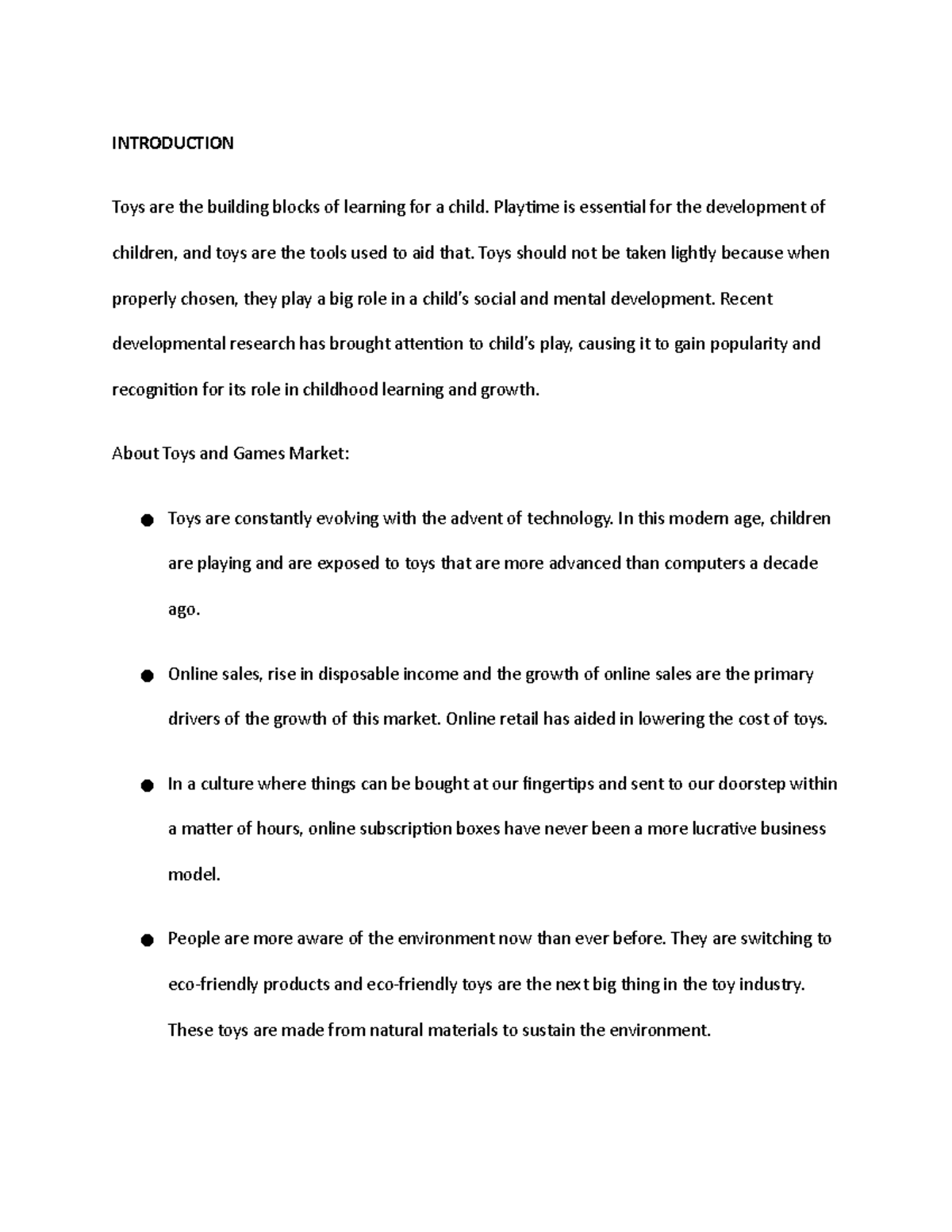 Build your own business report - INTRODUCTION Toys are the building ...