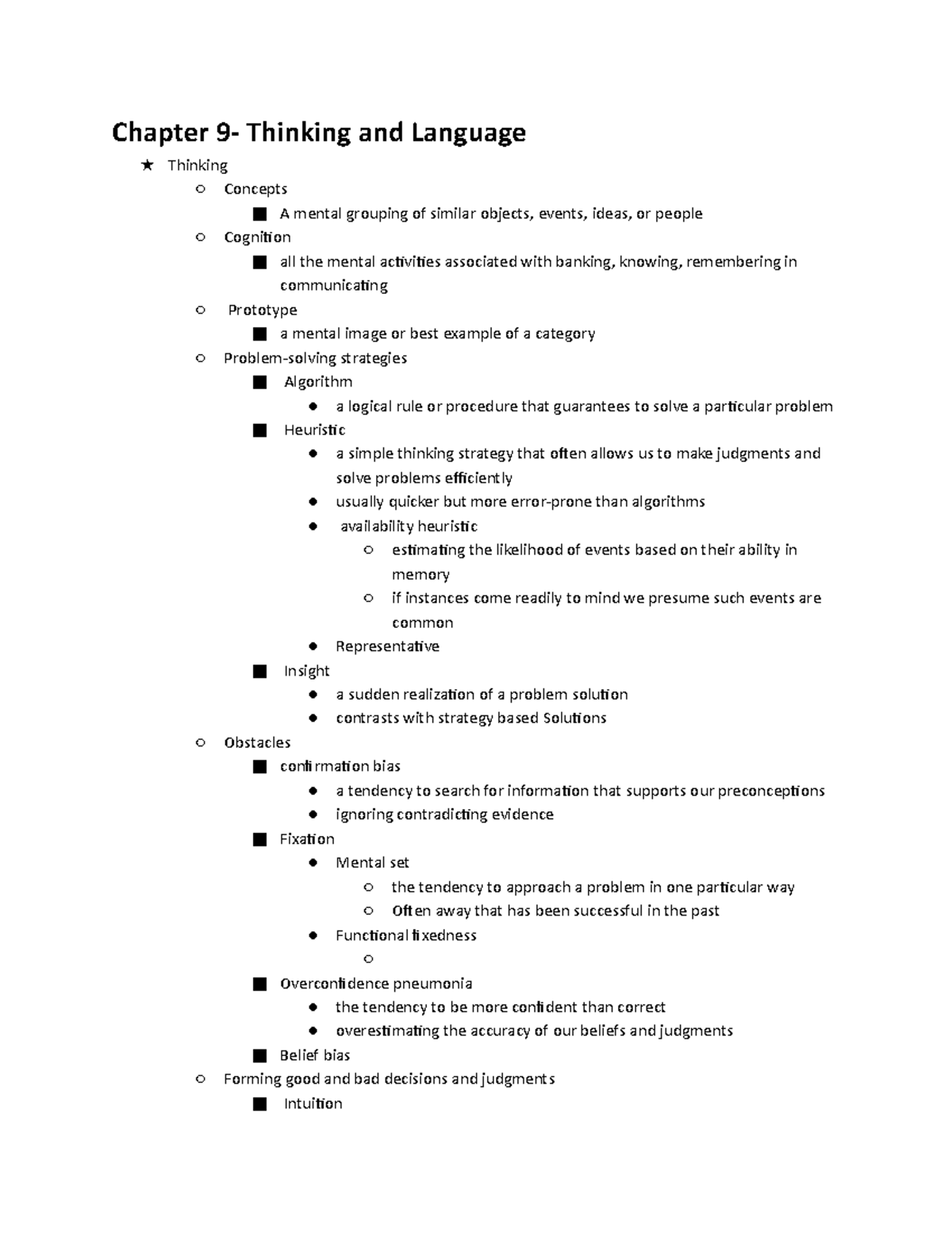 Chapter 9 (Thinking and Language) - Chapter 9- Thinking and Language ...