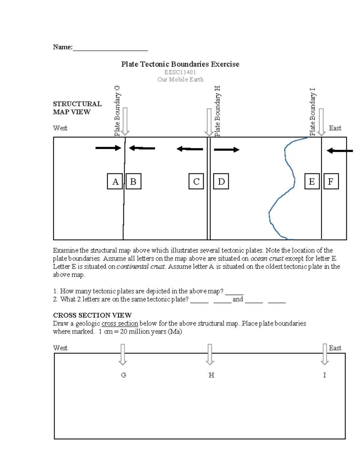 Plate Tectonic Boundaries Excercises - Plate Boundary G Plate Boundary ...