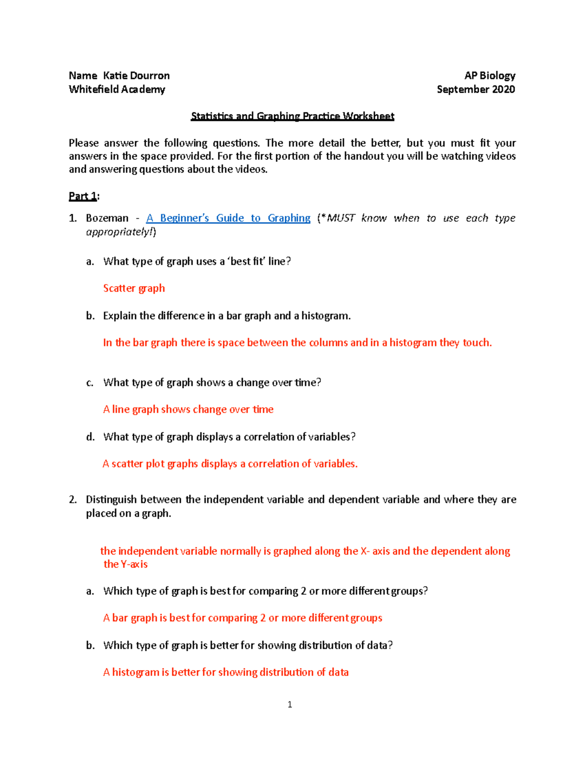 Stats+and+graphing+hw-+ap+bio 2 - Name Ka'e Dourron AP Biology ...