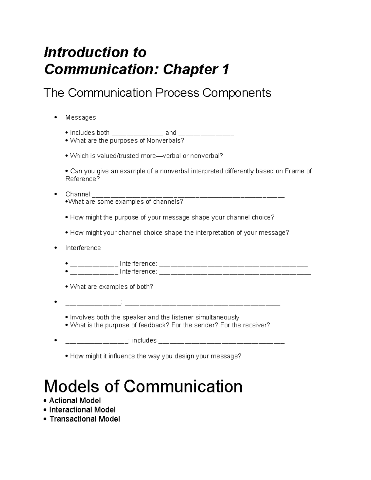 OCOCh 1Notes - Lecture Notes for Ch1 of Commuications - Introduction to ...