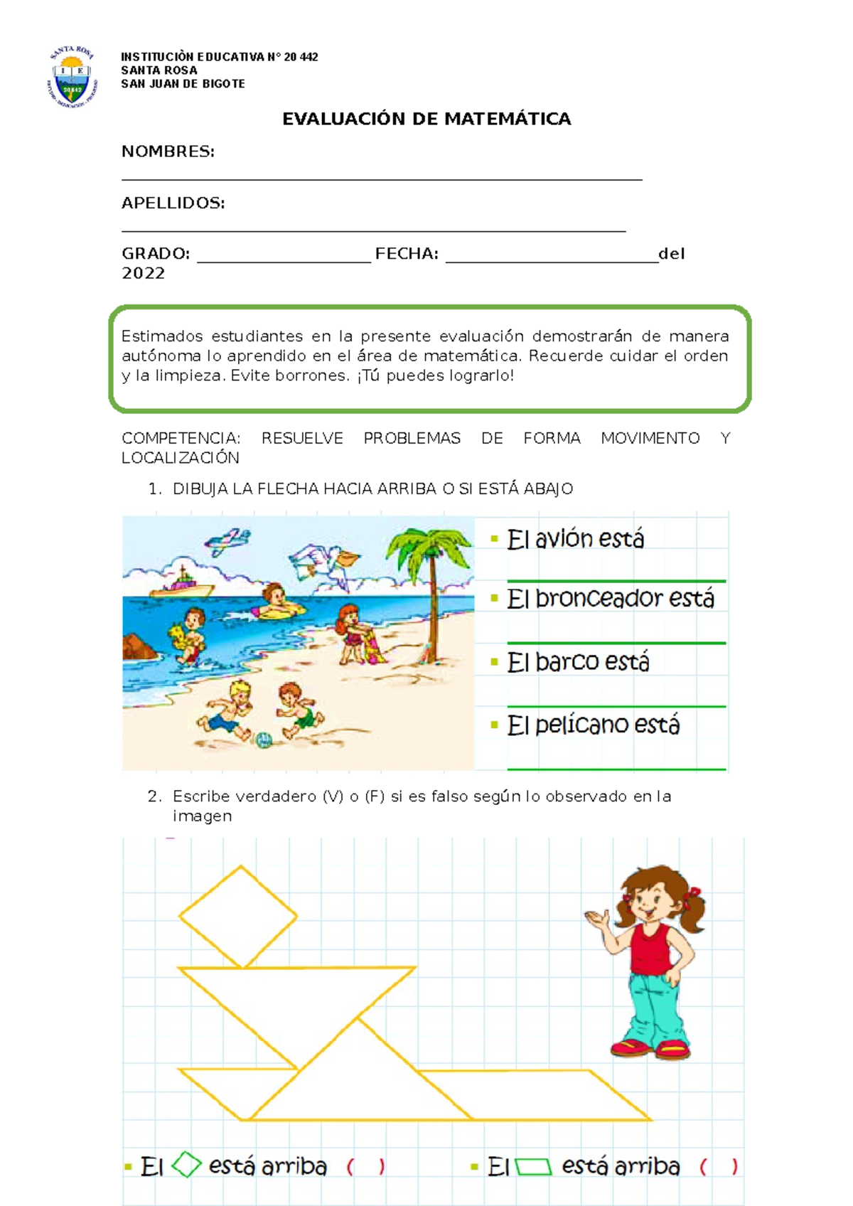 Evaluación DE Matemática-segundo grado - SANTA ROSA SAN JUAN DE BIGOTE ...