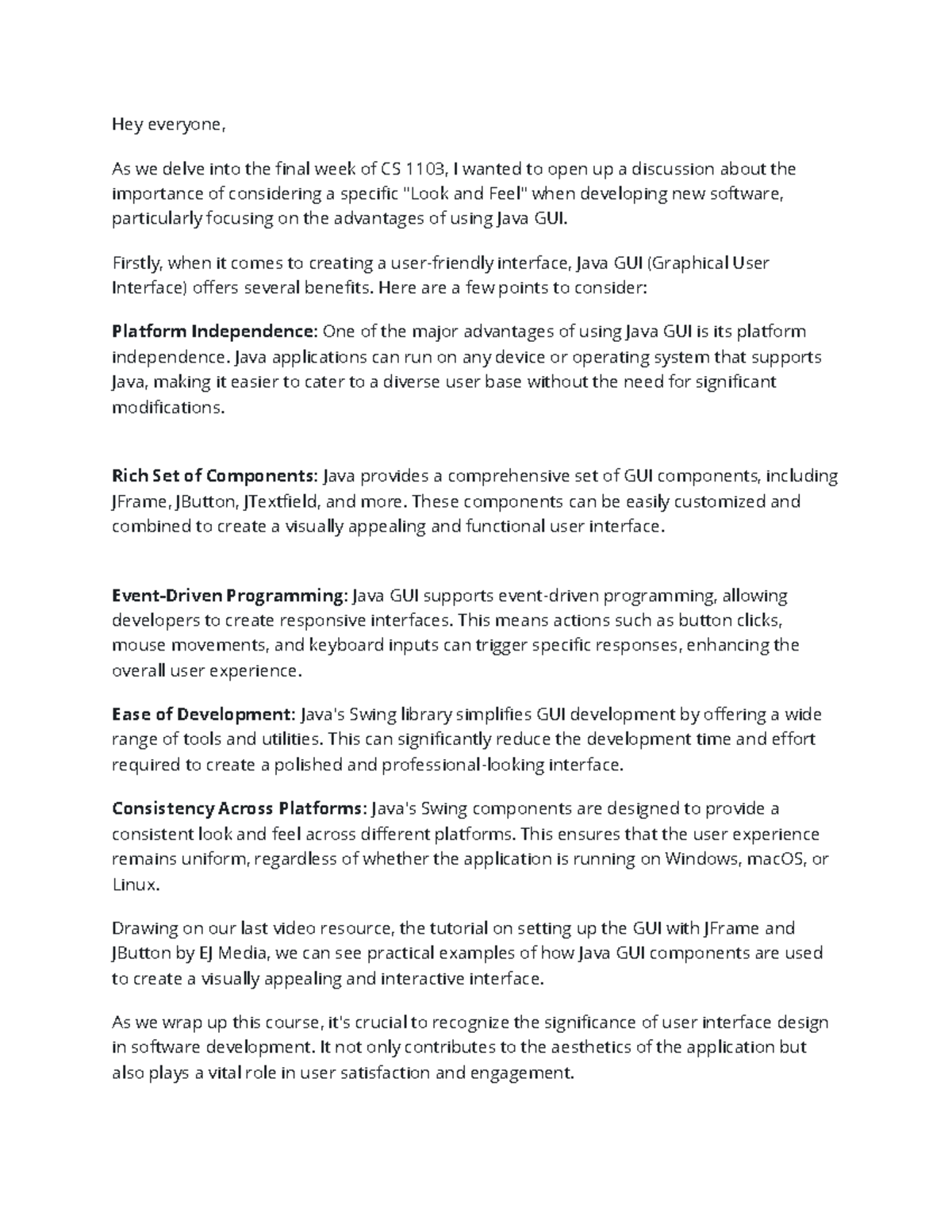 Discussion unit 8 cs1103 - Hey everyone, As we delve into the final week of CS 1103, I wanted to ...