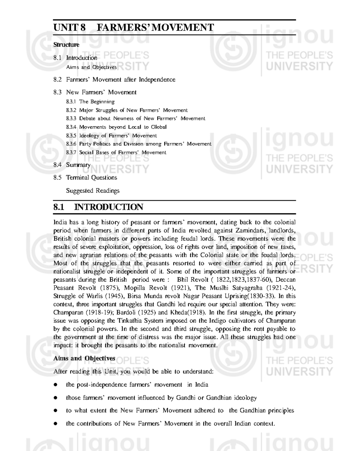 Unit-8 - Course - UNIT 8 FARMERS’ MOVEMENT Structure 8 Introduction ...