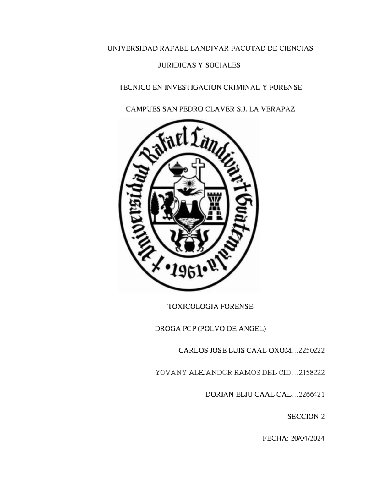 Toxicologia - Susj - UNIVERSIDAD RAFAEL LANDIVAR FACUTAD DE CIENCIAS ...