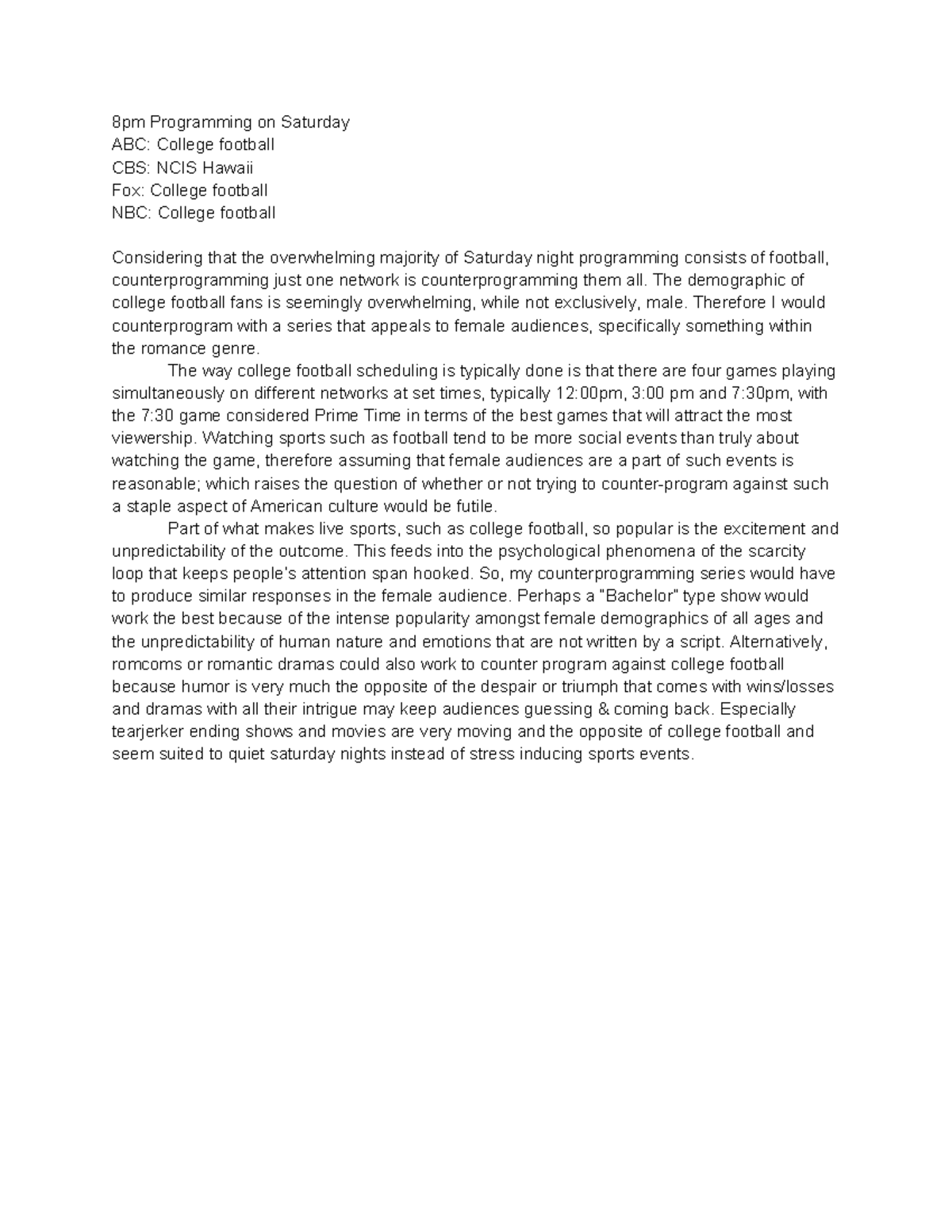 RTV counterprogramming assignment - 8pm Programming on Saturday ABC ...