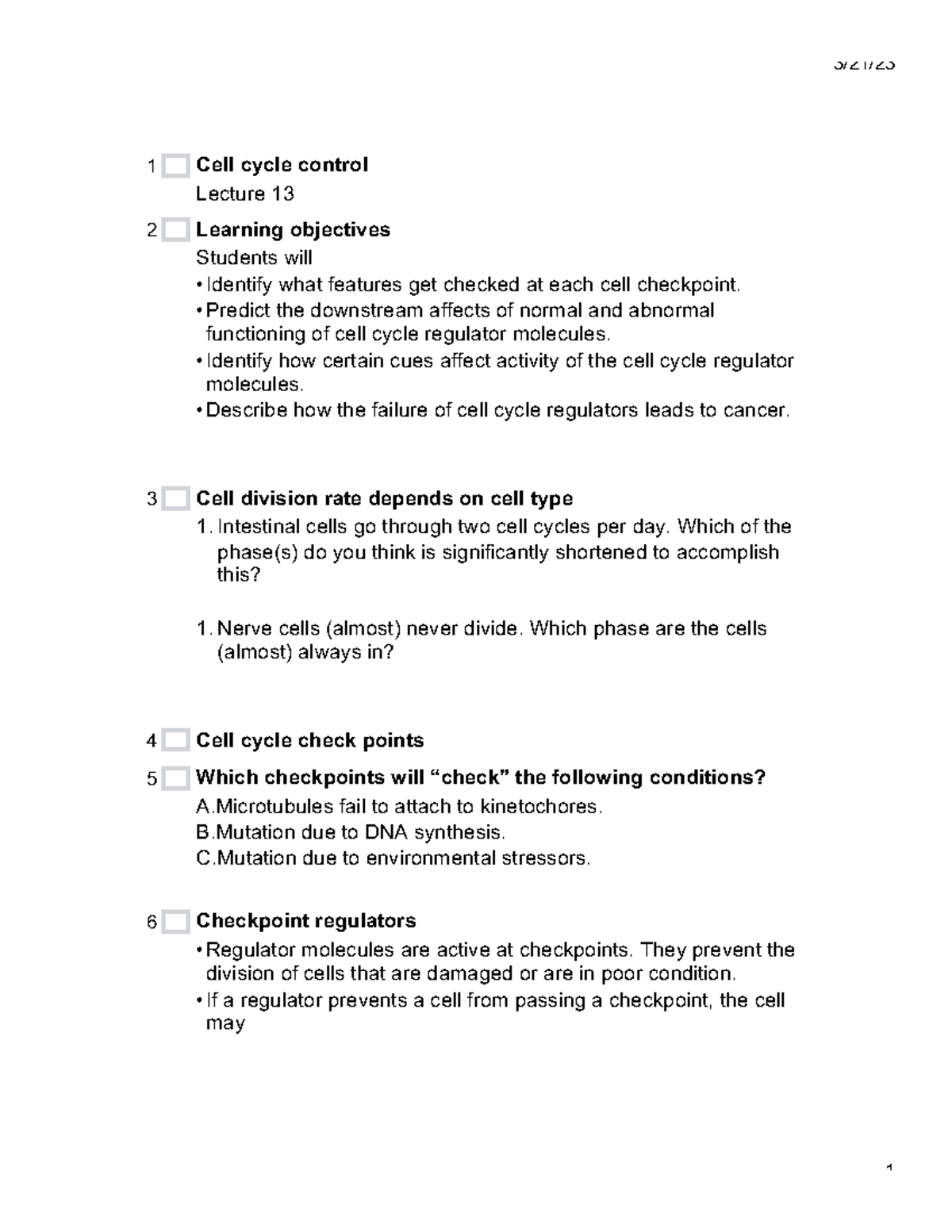 13``1 - Cell Cycle Control Notes - 3/21/ 1 Cell cycle control Lecture ...