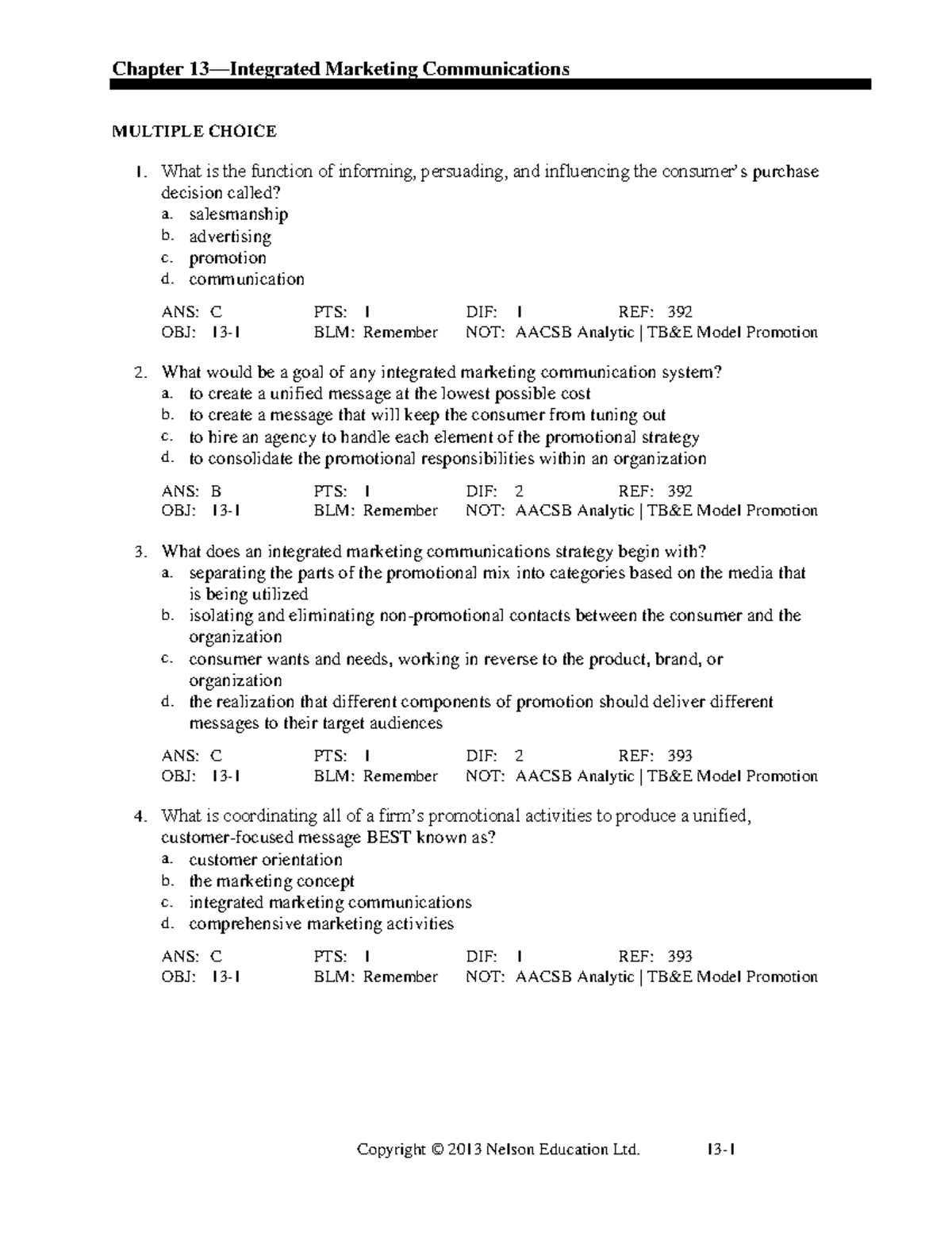 Chapter 13 - TEST BANKS, - Chapter 13—Integrated Marketing ...