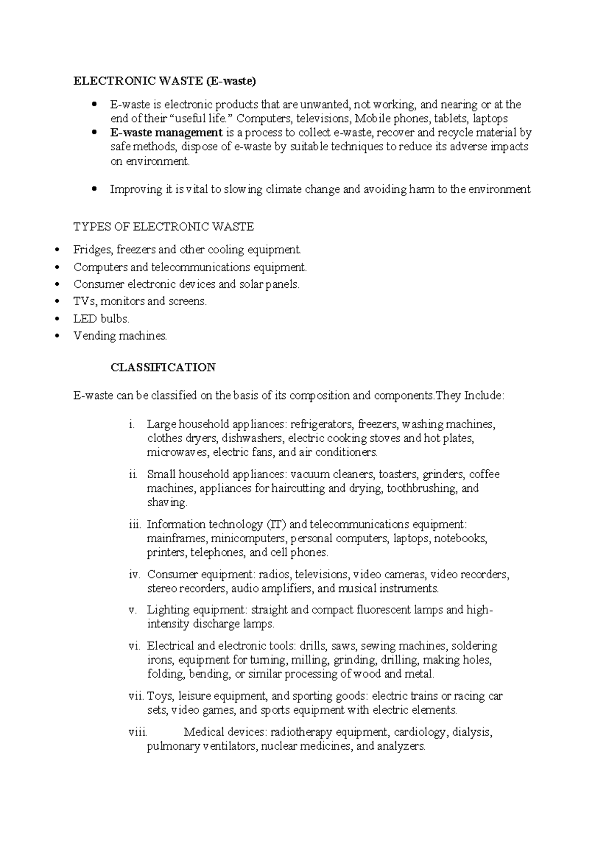 E Waste Management - Notes - ELECTRONIC WASTE (E-waste) E-waste is ...