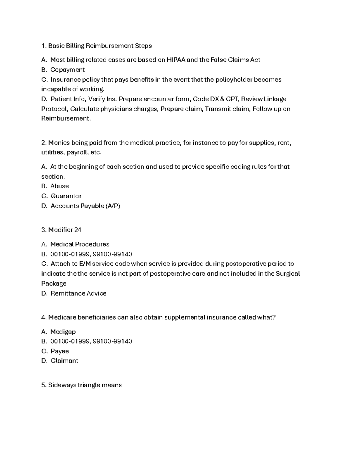 Document - NHA CBCS Exam - Basic Billing Reimbursement Steps A. Most ...