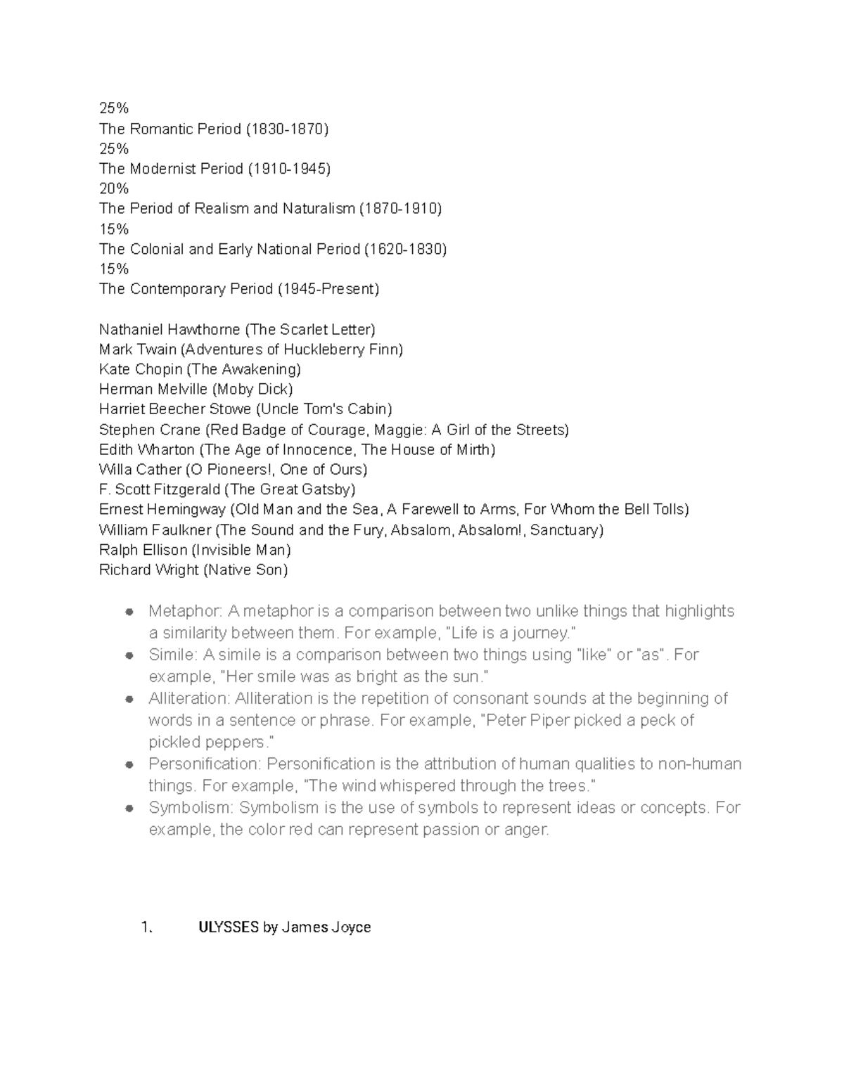 American Literature Study Guide - 25% The Romantic Period (1830-1870 ...