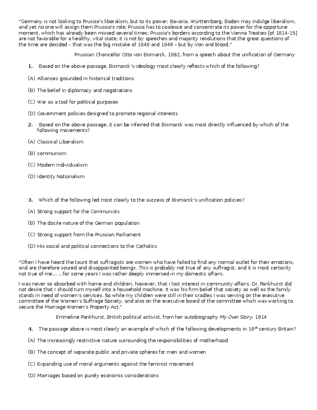 19th century test AP Euro-nationalism and imperialism - “Germany is not ...