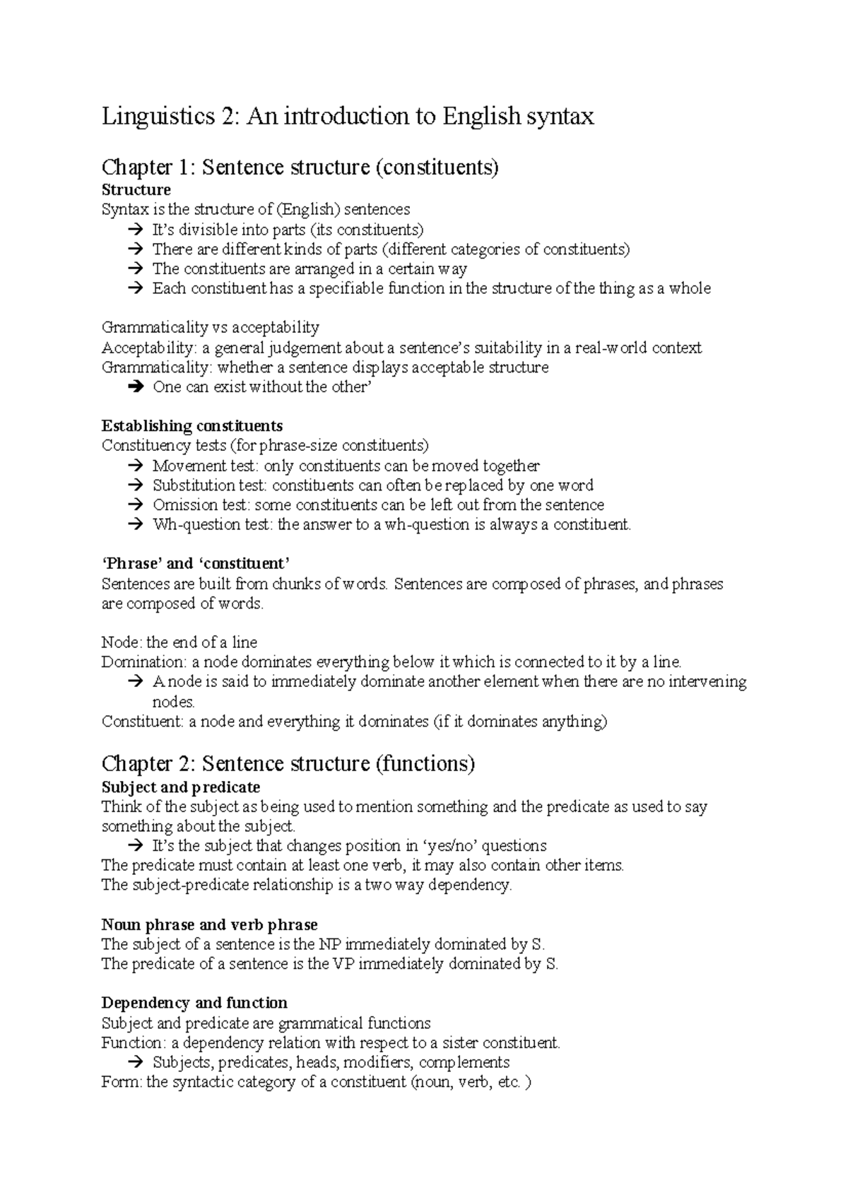 Linguistics 2 summary - Vooral lecture notes maar ook uit het boek ...