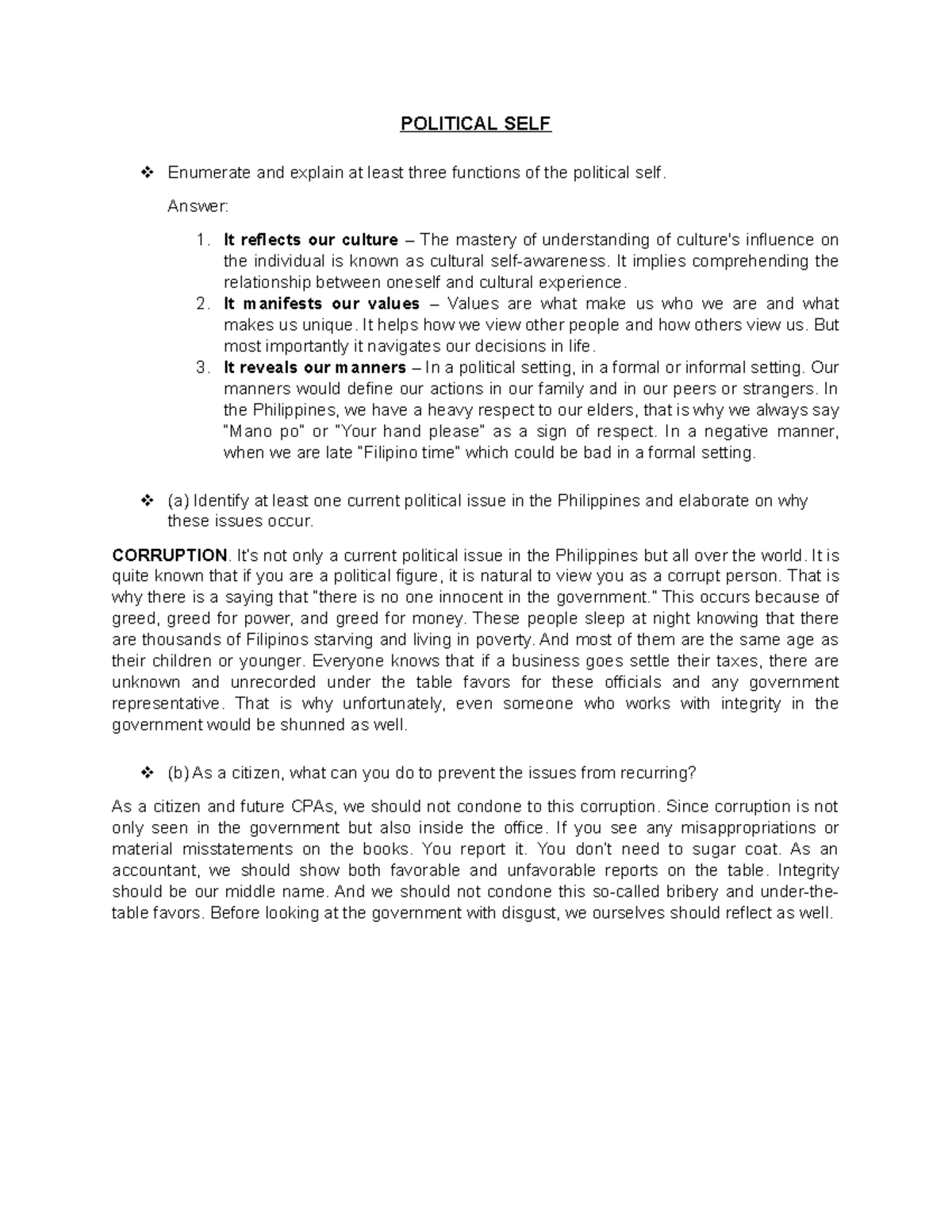 Understanding Self Political SELF Quiz - POLITICAL SELF Enumerate and ...