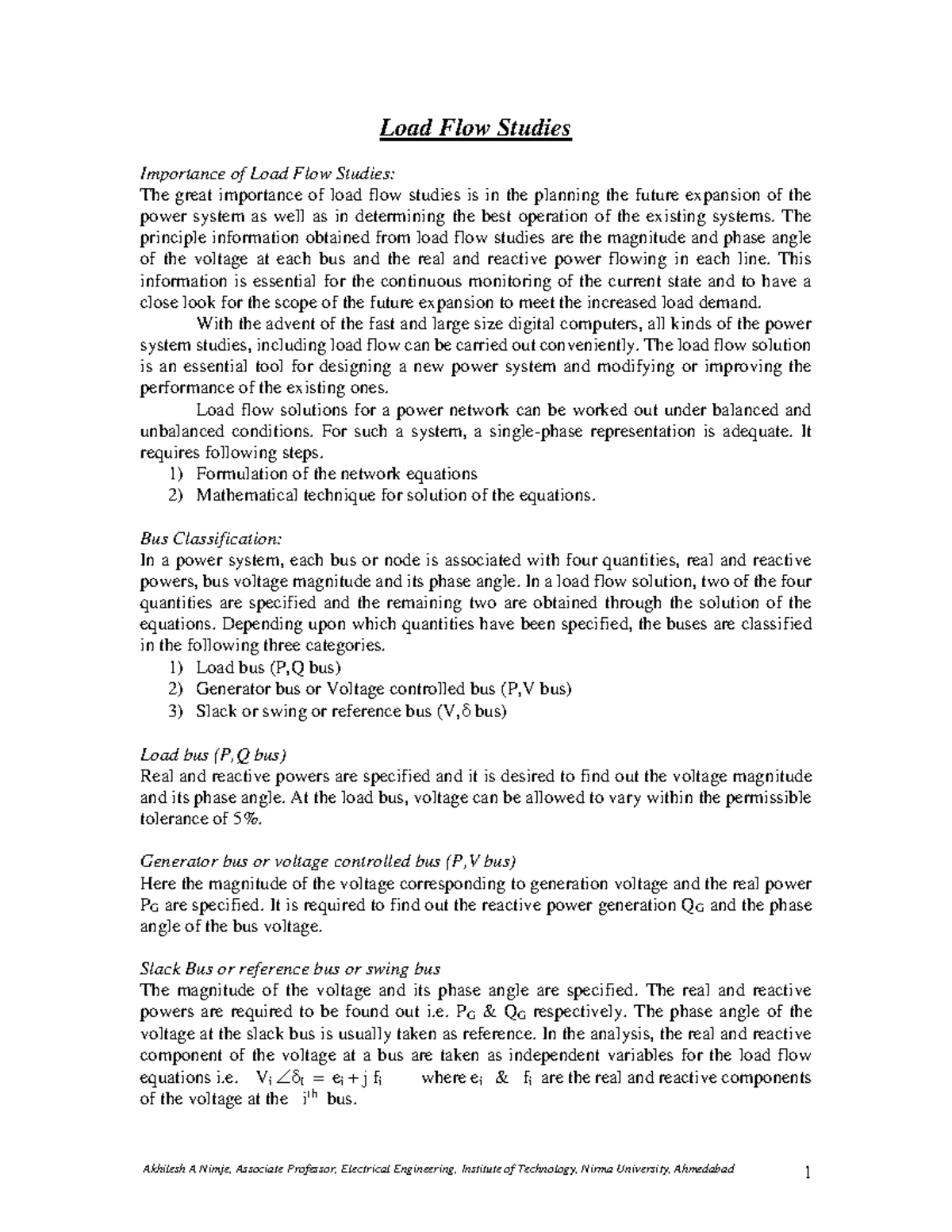 Load flow studies - The principle information obtained from load flow ...