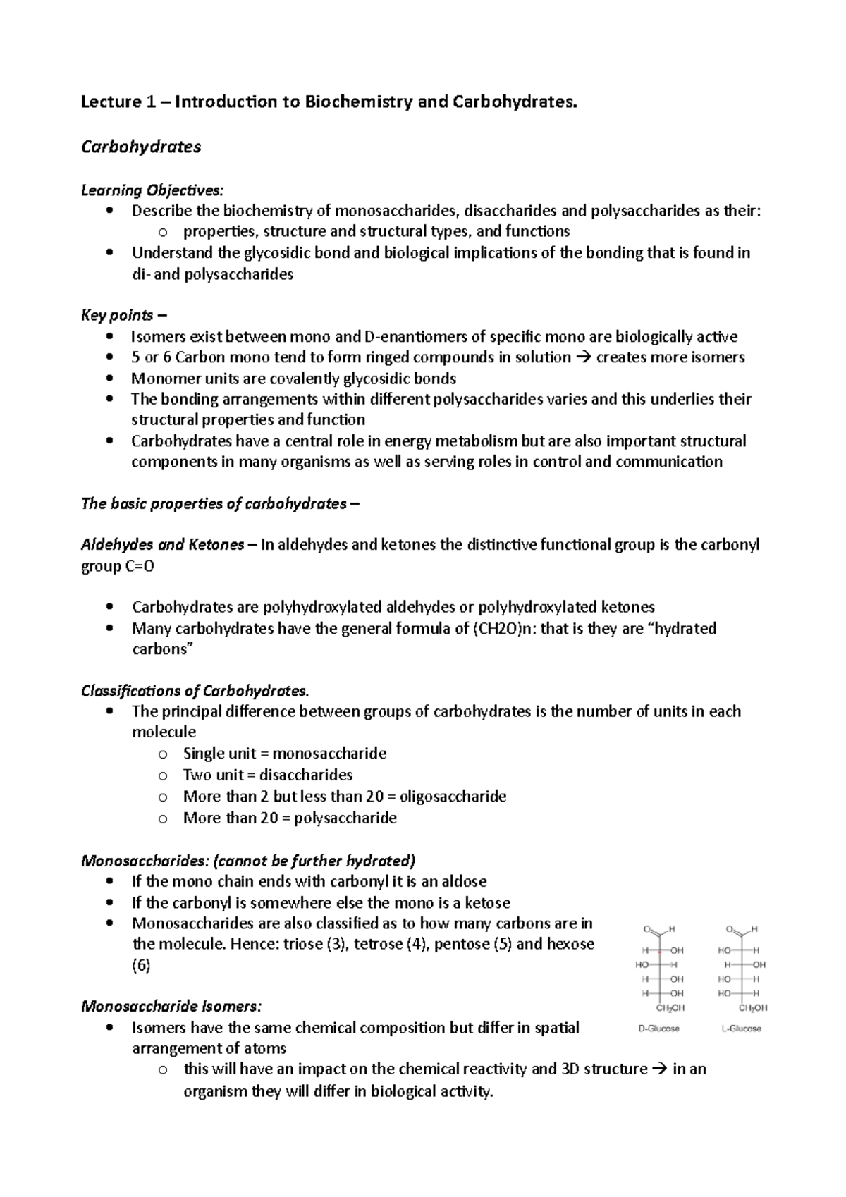CBG notes - Carbohydrates, enzymes, proteins, lipids, Buffers and water ...