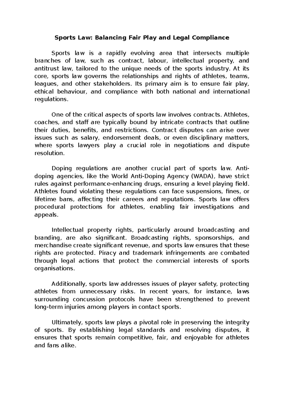 Sports Law - At its core, sports law governs the relationships and ...