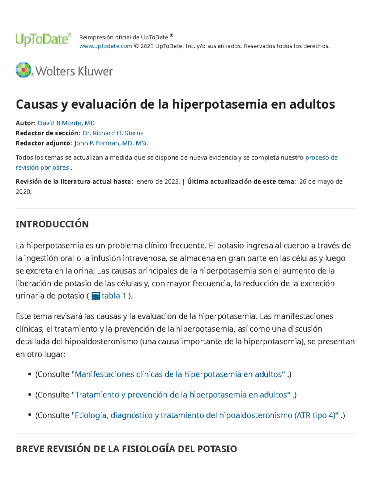 Hiperpotasemia - ja kakaag - Reimpresión oficial de UpToDate uptodate ...