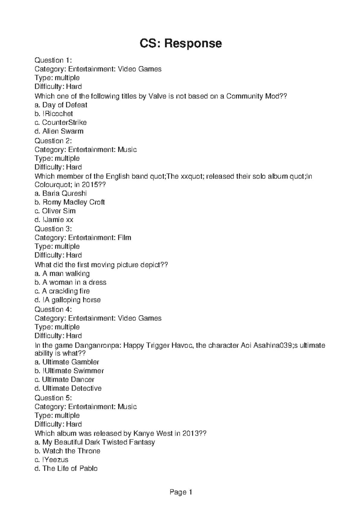 CS124 Lecture Notes 2 - CS: Response Question 1: Category ...