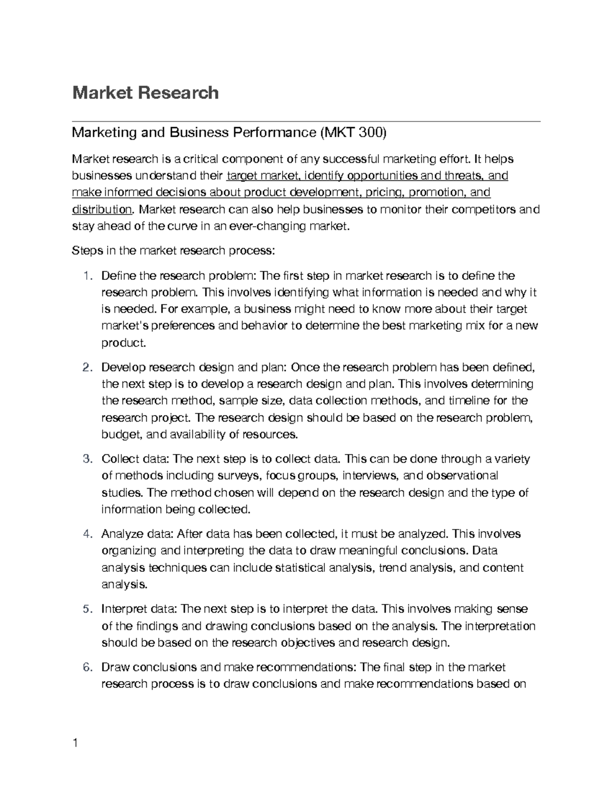 Market Research: Marketing and Business Performance (MKT 300) - It ...