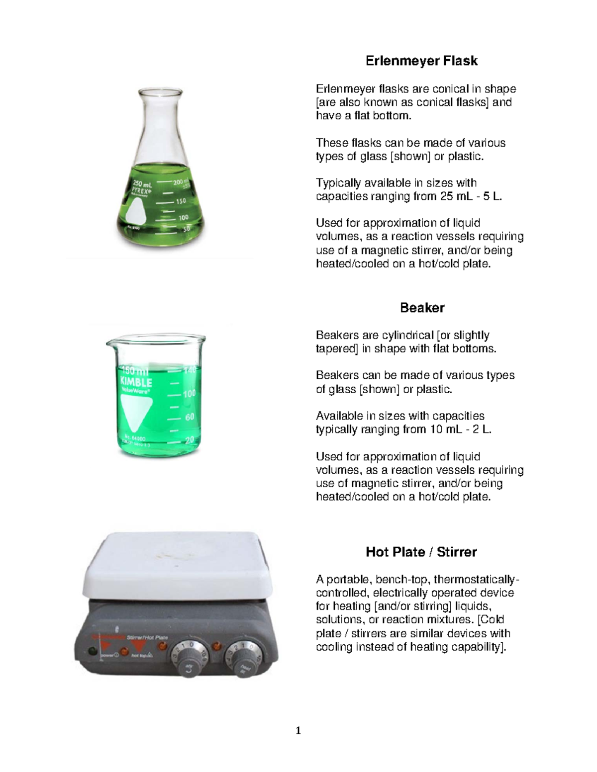 CHEM 101-102 Lab Equpiment rev - Erlenmeyer Flask Erlenmeyer flasks are ...