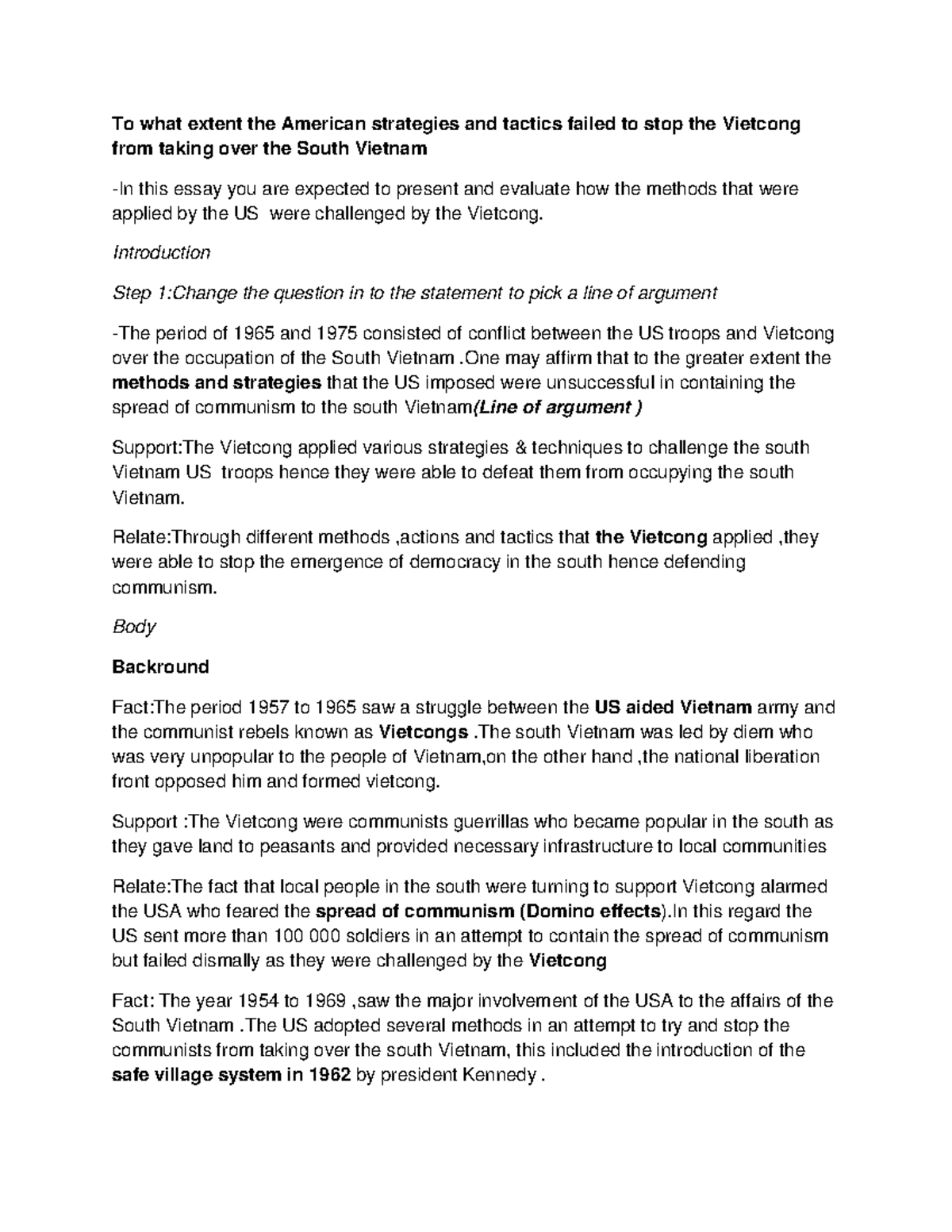 Vietnam Essay - To what extent the American strategies and tactics ...