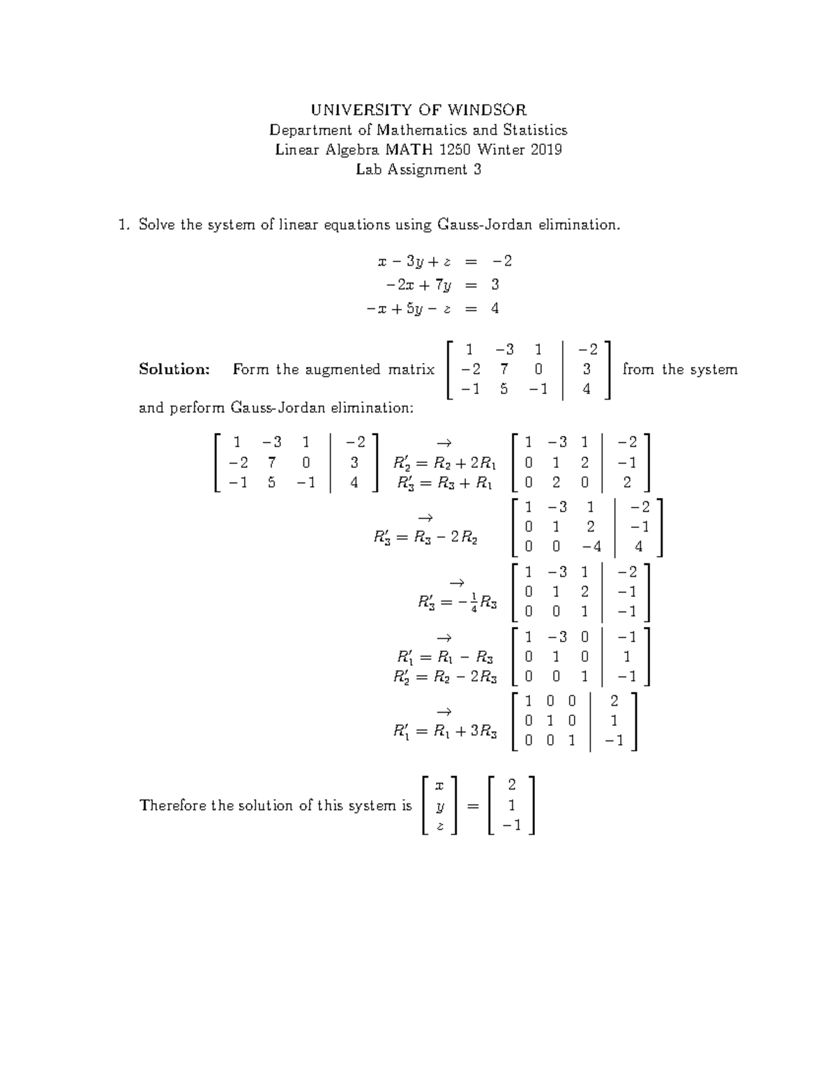 Lab Assignment 3 - UNIVERSITY OF WINDSOR Department of Mathematics and ...
