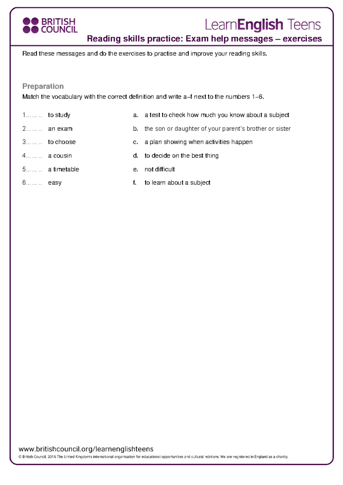 Exam help messages - exercises 0 - Reading skills practice: Exam help ...