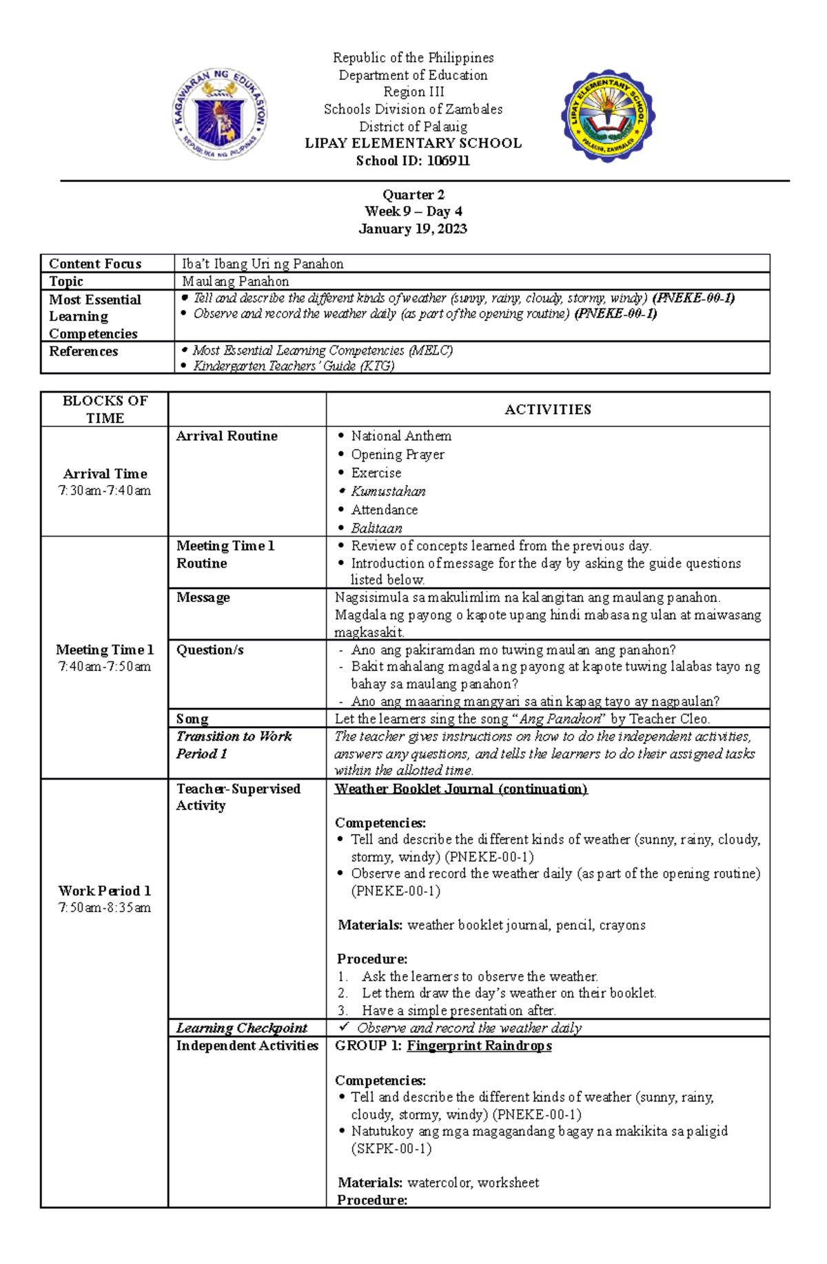CO Lesson Plan-Q2-Week 9-Day 4 - Republic of the Philippines Department ...