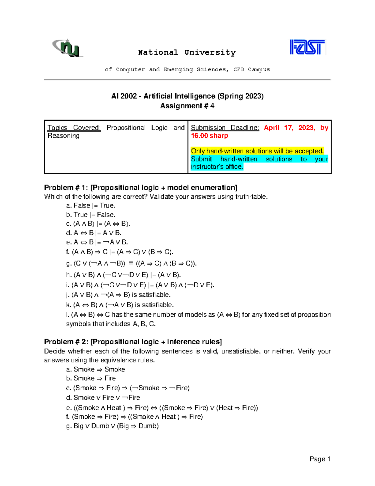 AI Assignment 4 Spring 2023 - National University of Computer and ...
