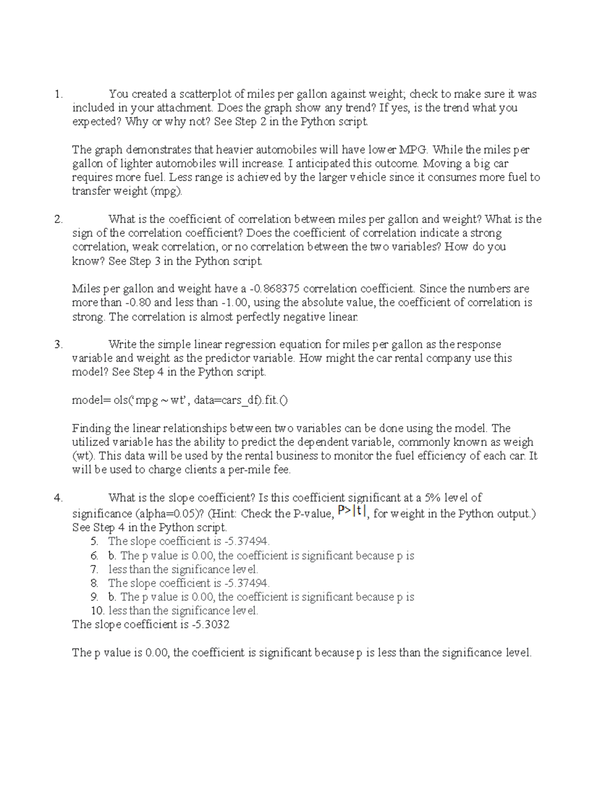 Mat 243 5-3 Discussion Simple Linear Regression - CIS 1350 - Sinclair ...