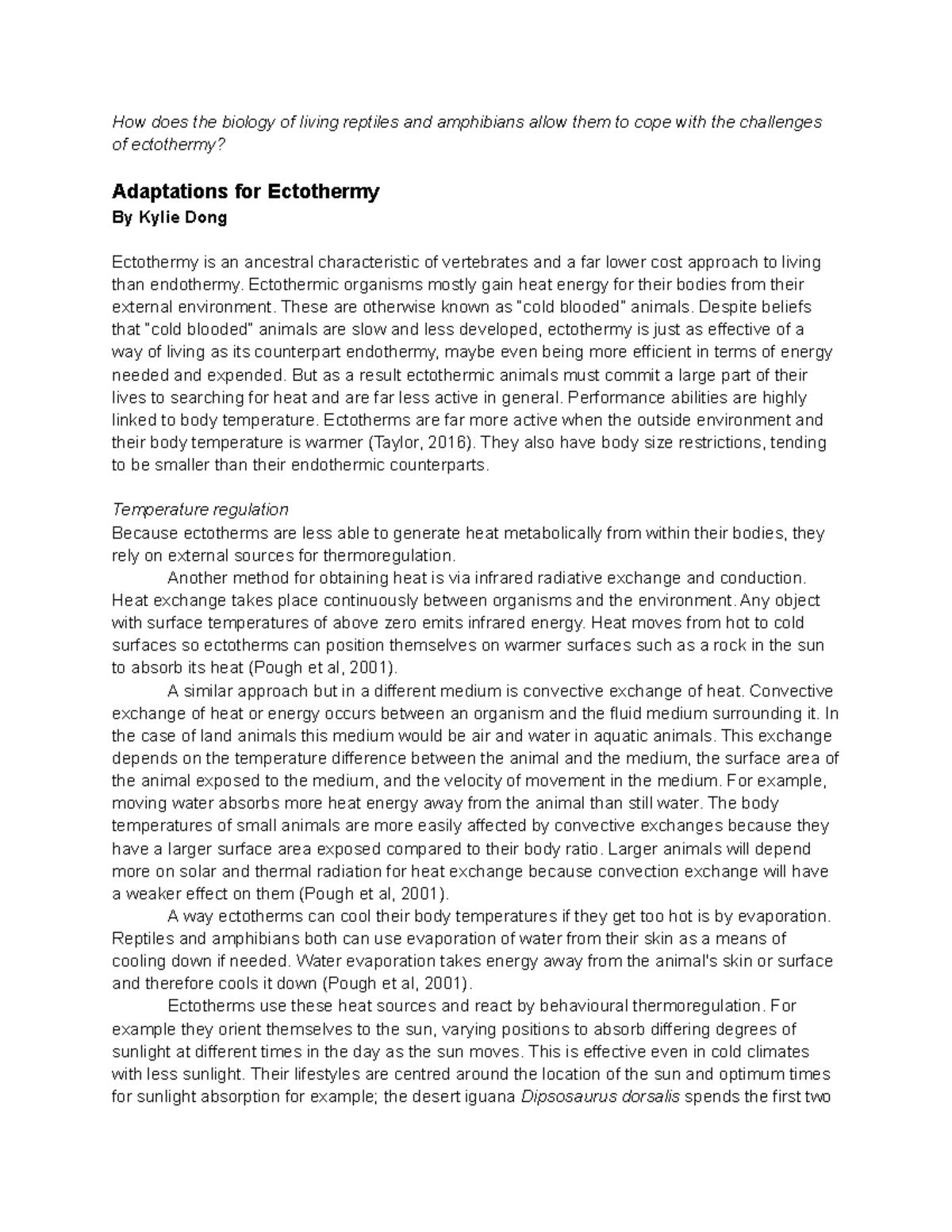 Organisms Tutorial Essay - Ectothermy - How does the biology of living ...