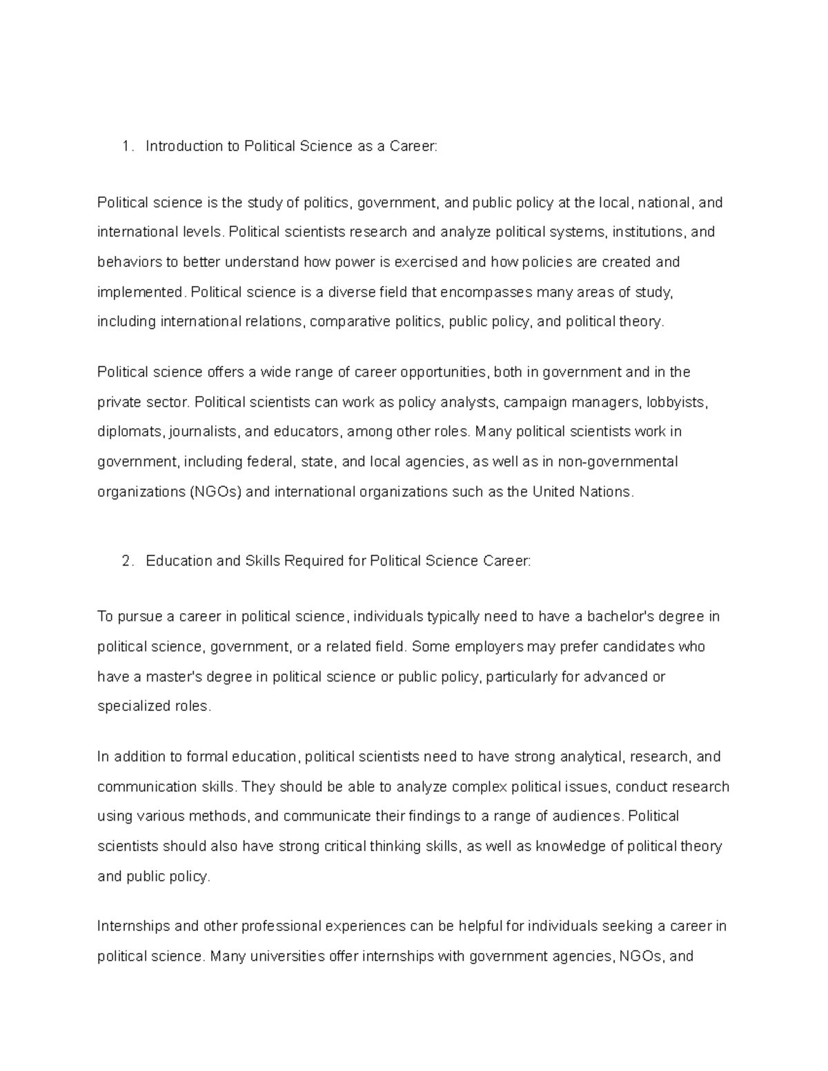 Political Science Career 1-2 - Introduction to Political Science as a ...