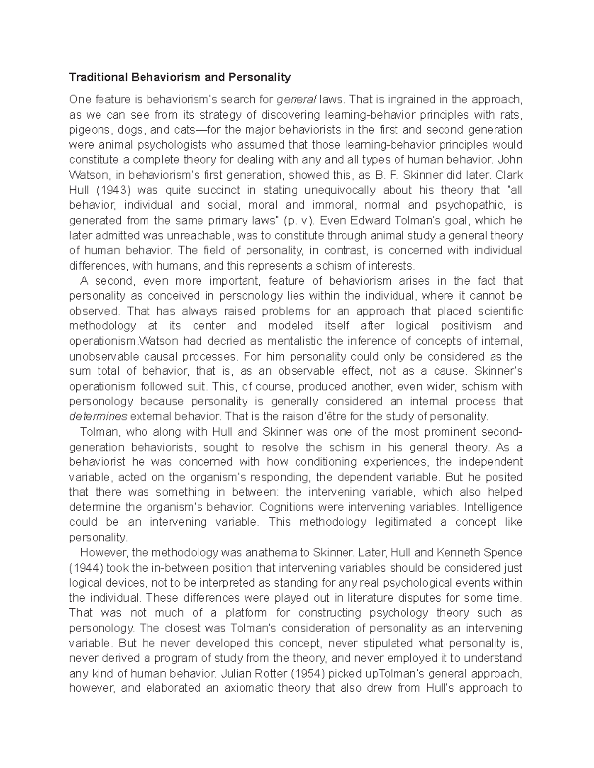 6 A Psychological Behaviorism Theory of Personality - Traditional ...