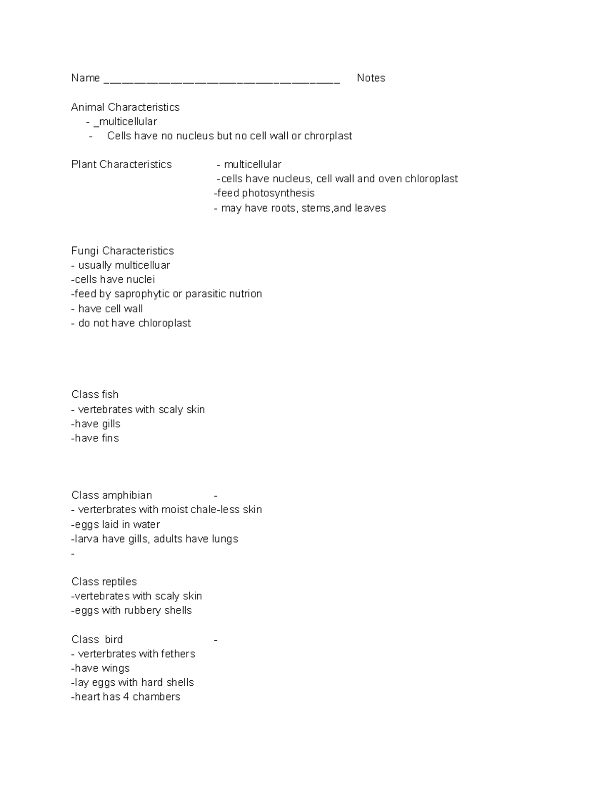 Characteristics Notes - Name ...