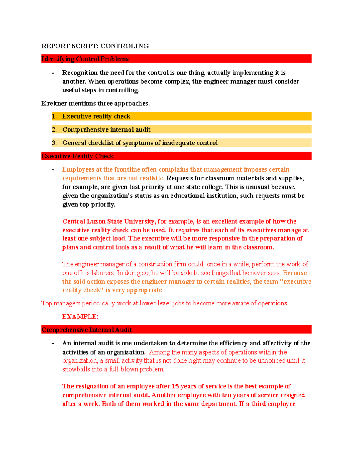 Report- Script for engineering management - REPORT SCRIPT: CONTROLING ...