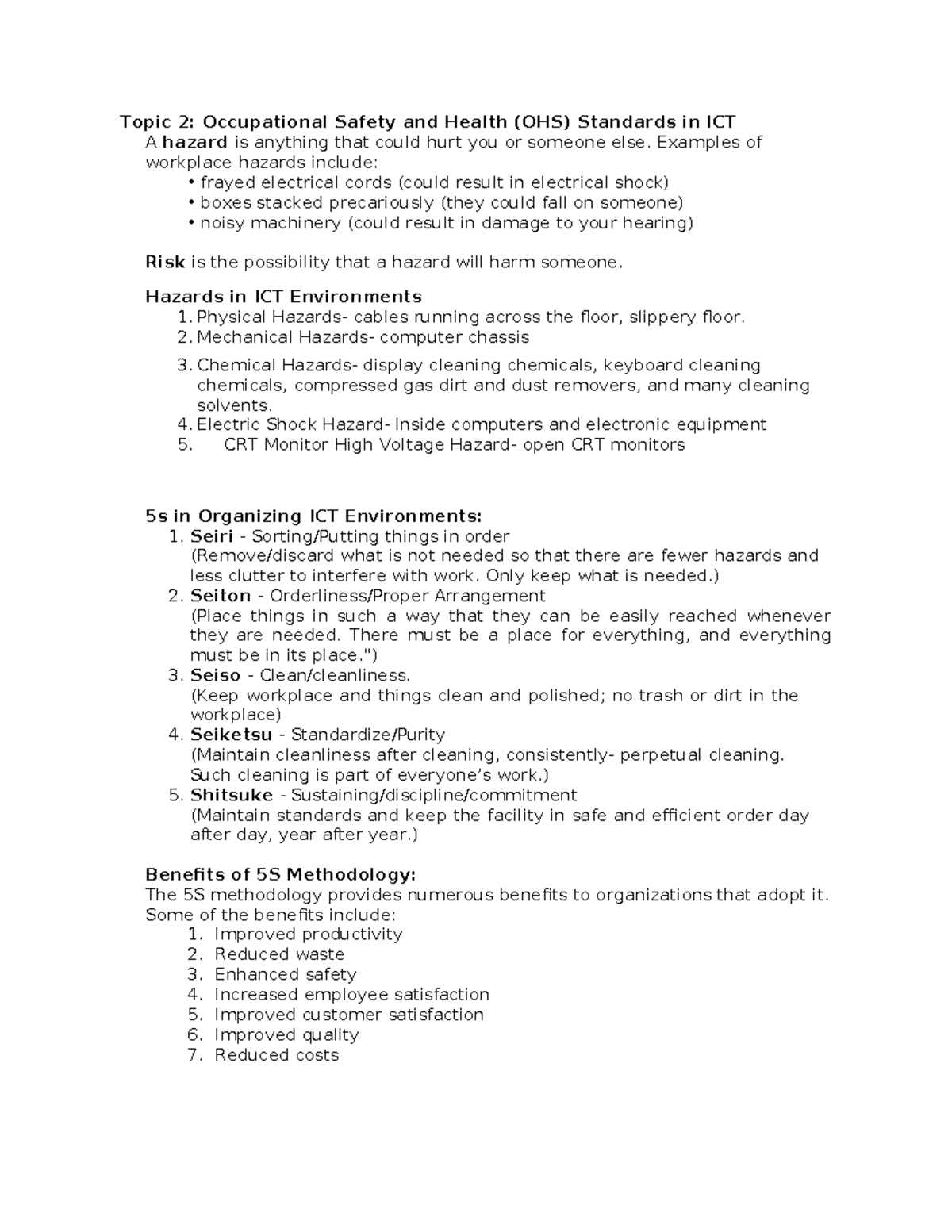 TLE Topic 2 - Occupational Safety and Health (OHS) Standards in ICT ...