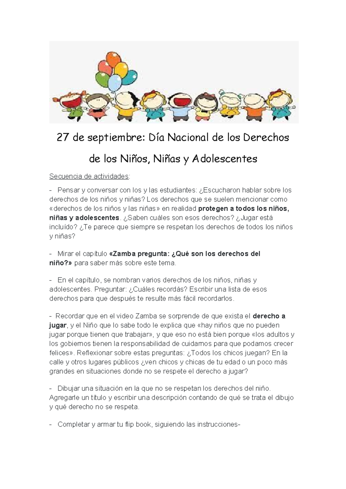 27 de septiembre Día derechos del niño - 27 de septiembre: Día Nacional ...