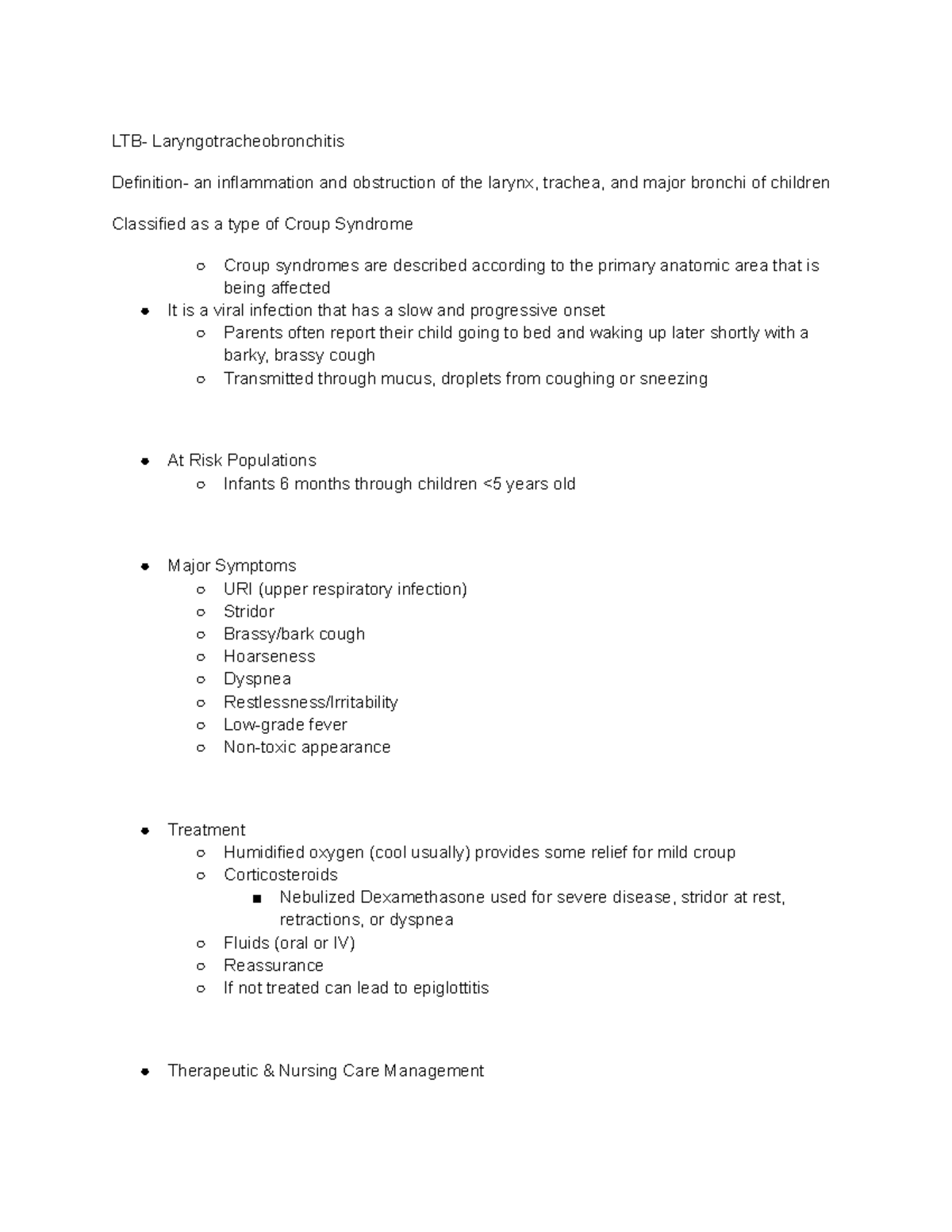 LTB- Laryngotracheobronchitis - LTB- Laryngotracheobronchitis ...