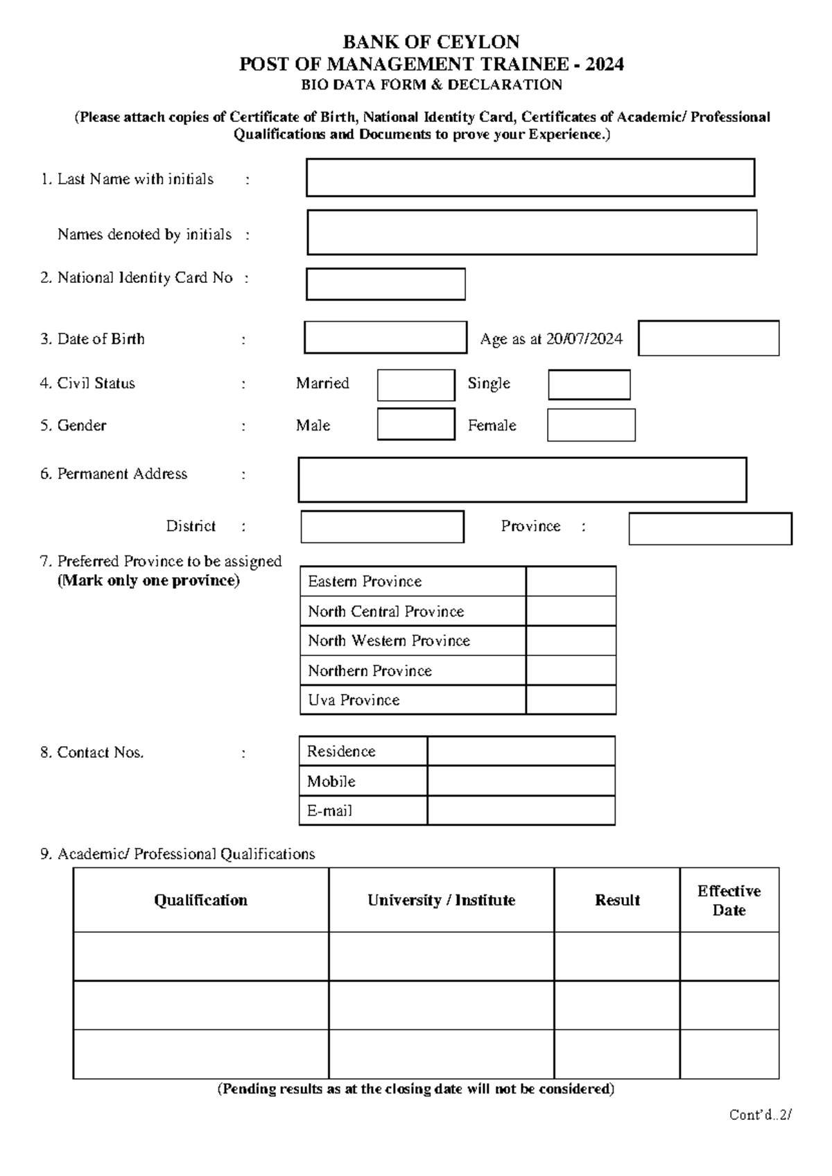 Pake lanka bankuwa - BANK OF CEYLON POST OF MANAGEMENT TRAINEE - 2024 ...