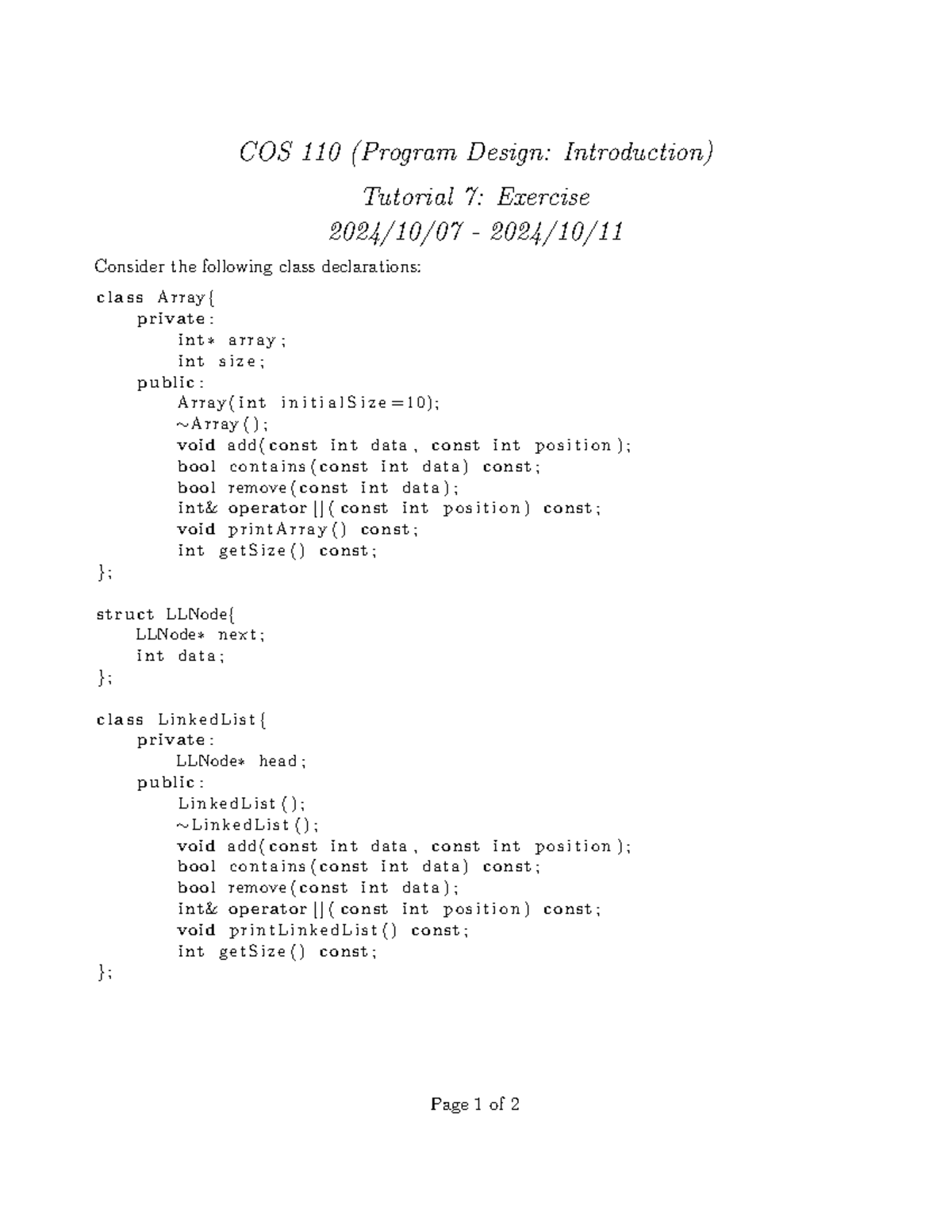 Cos110 Tut 7 2024 3 Tutorial Worksheet For Tutorial Test Number 7 Cos 110 Program Design