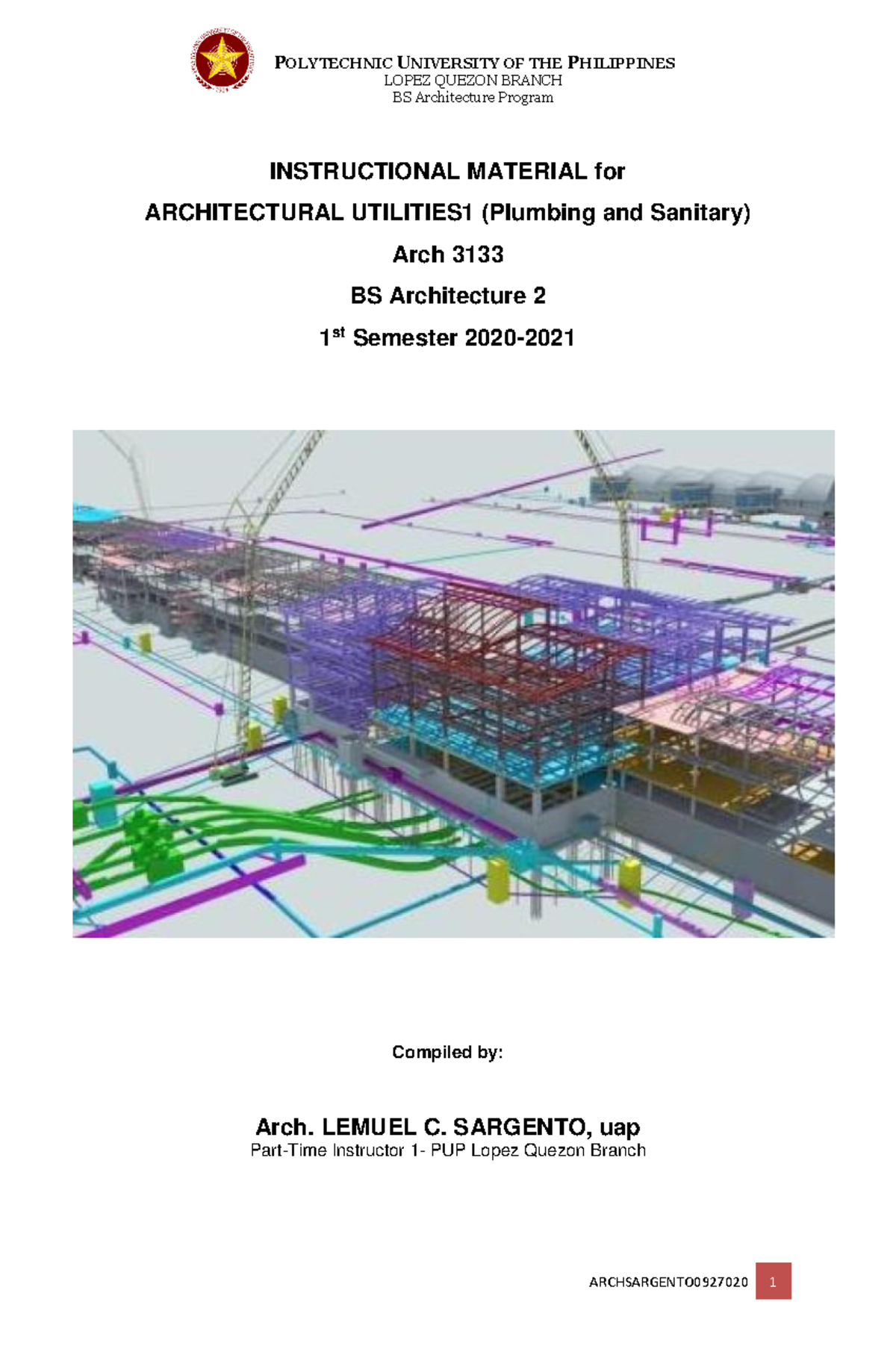 IMs Bldg Utilities 1 - FOR LEARNING - LOPEZ QUEZON BRANCH BS Architecture Program INSTRUCTIONAL ...