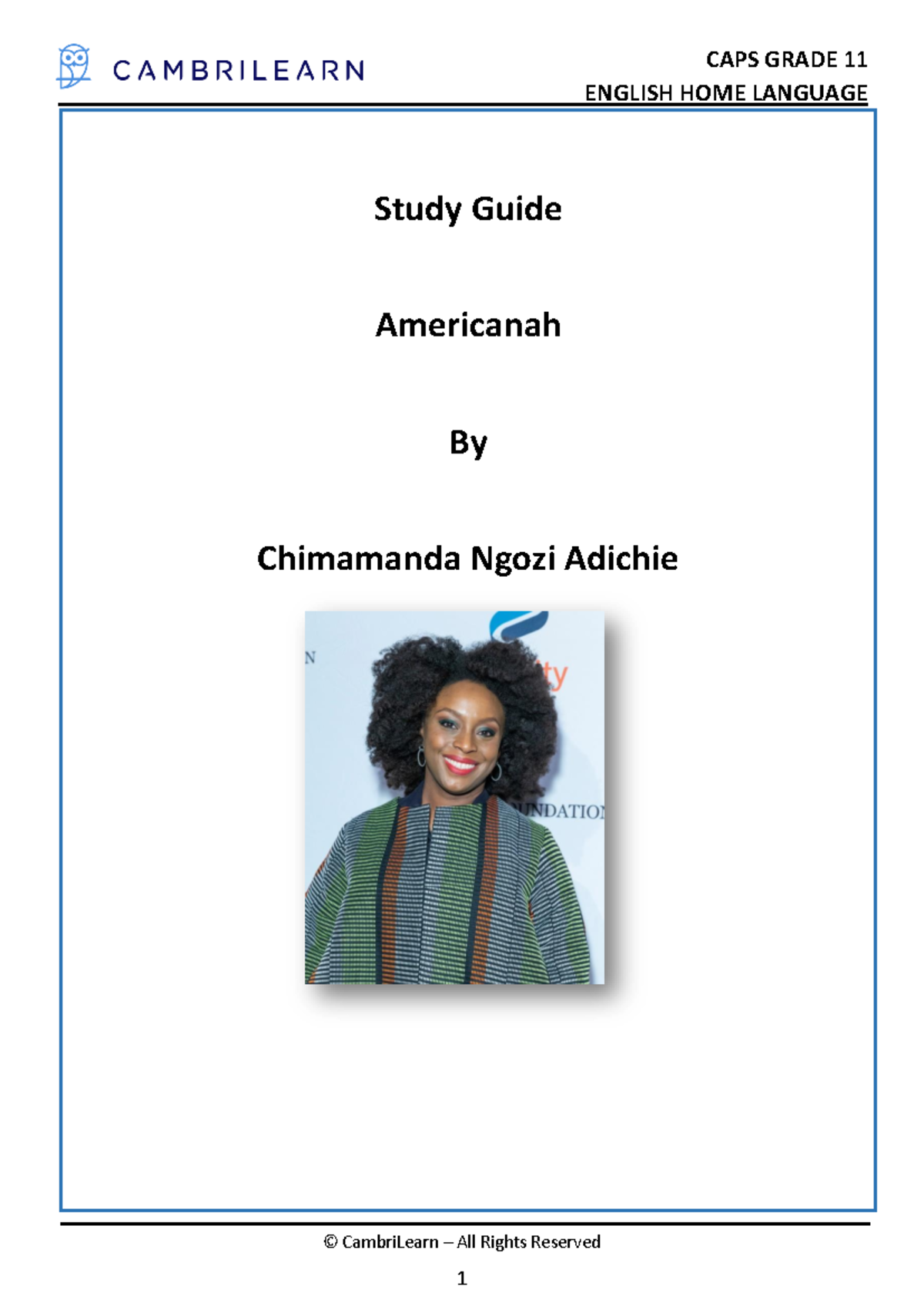 Study Guide Americanah - ENGLISH HOME LANGUAGE © CambriLearn – All ...