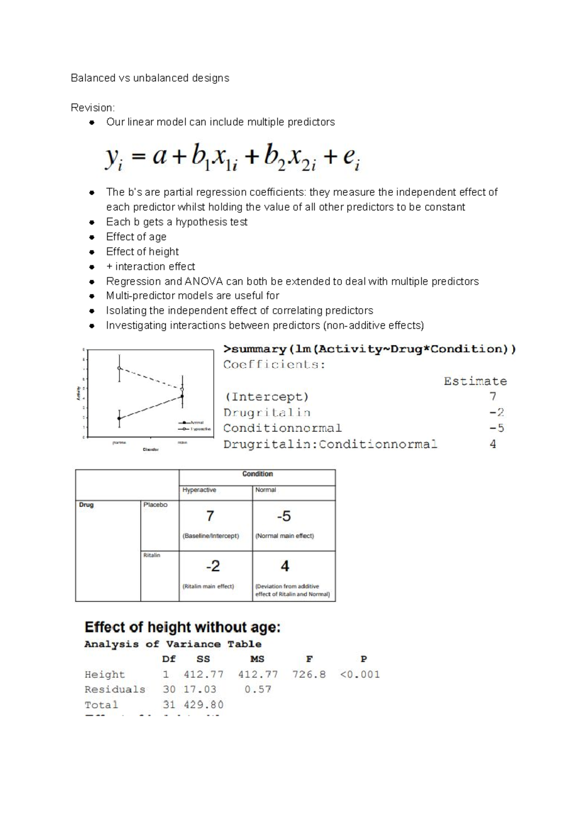 309-lecture 4 - Lecture notes 4 - Balanced vs unbalanced designs ...