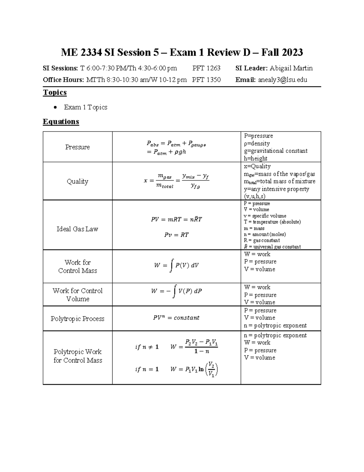 ME 2334 SI Session 05 - Fall 2023 - ME 2334 SI Session 5 – Exam 1 ...