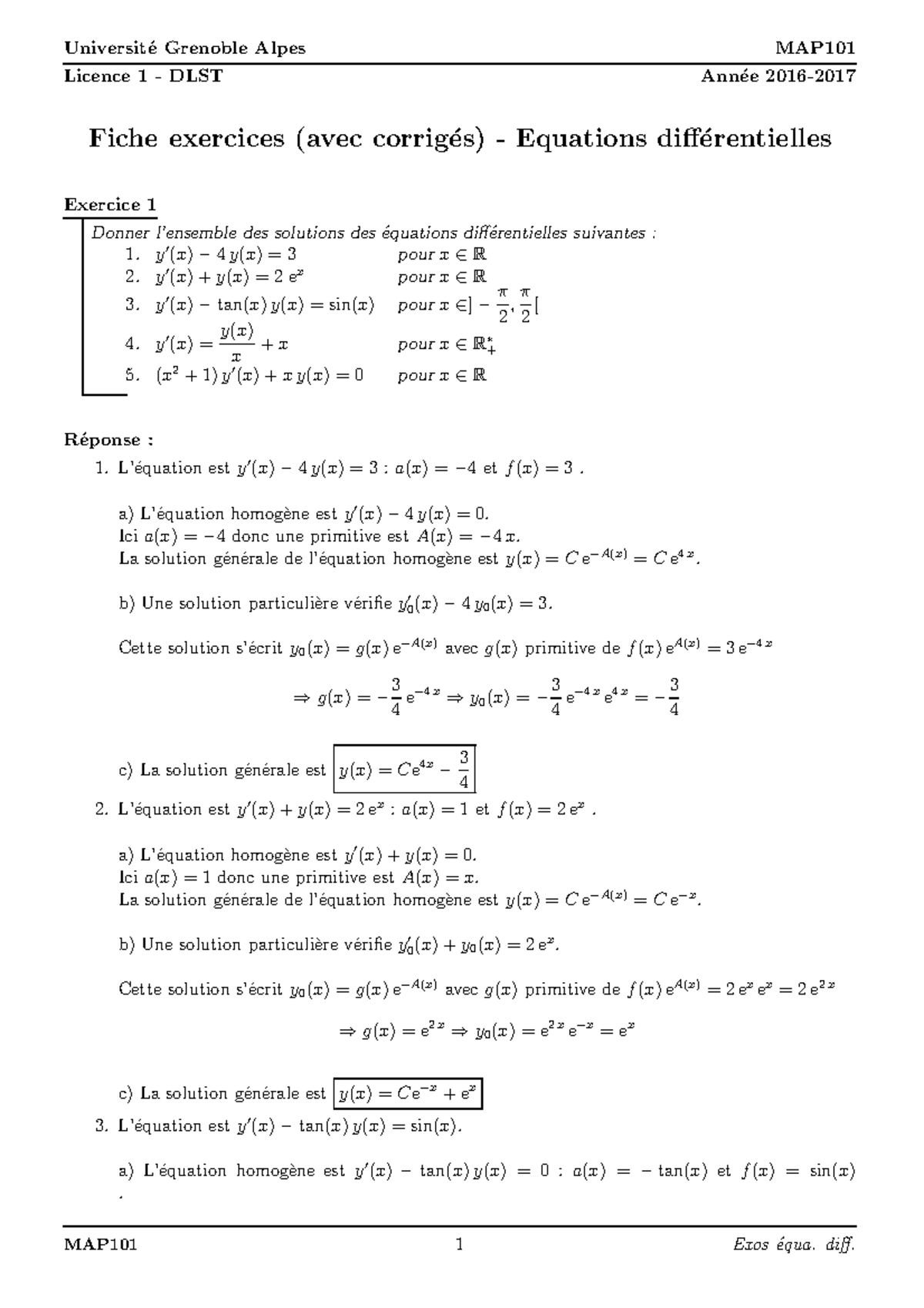 Equa difff - cour et exercice sur les equation differentiel - Universit ...