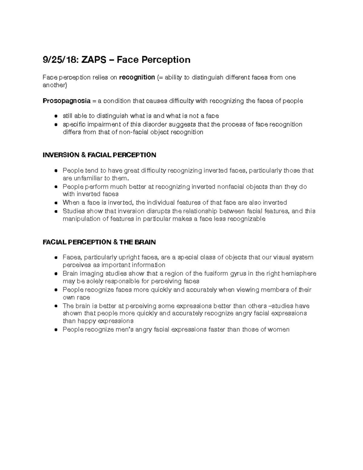 ZAPS face perception - 9/25/18: ZAPS – Face Perception Face perception relies on recognition ...
